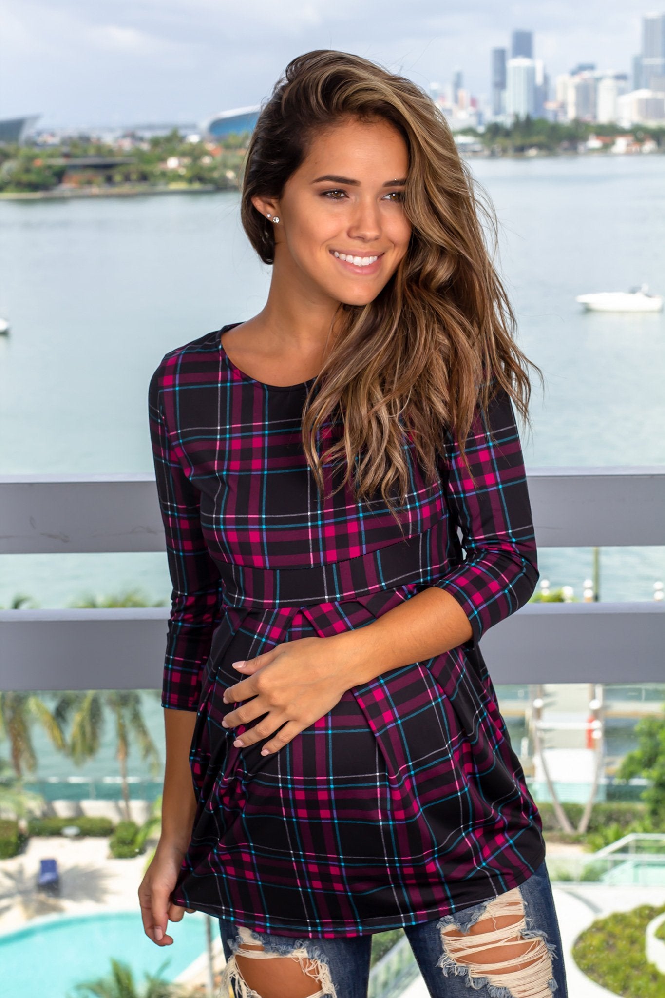 Black Plaid Top with Sleeves | Saved By The Dress – Saved by the Dress