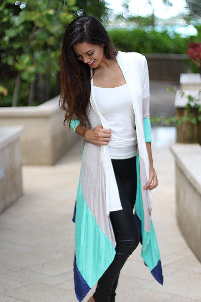 Mint Color Block Long Cardigan Cardigan Fall Season Saved By The