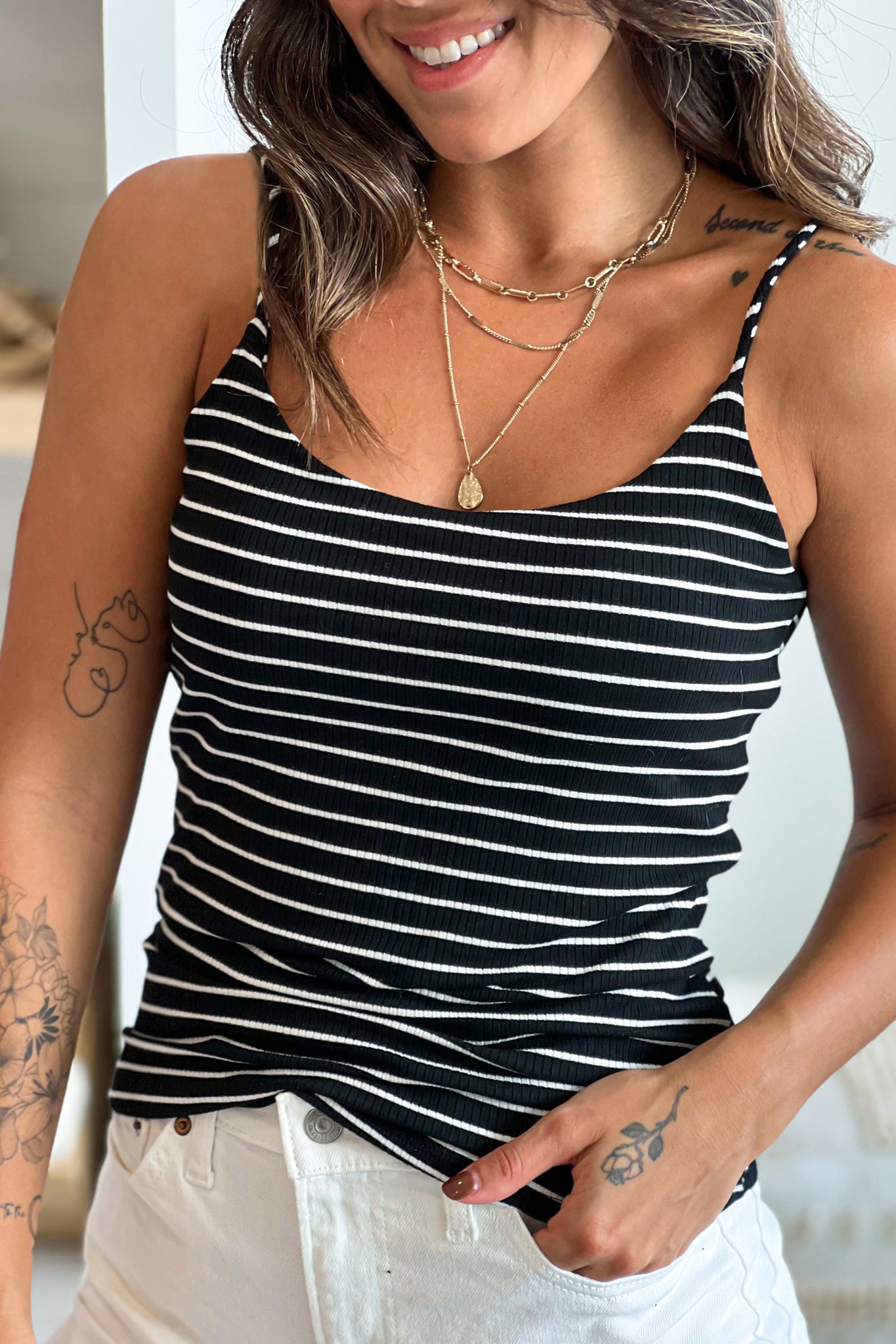 Black And White Adjustable Strap Tank Top | Cute Tops – Saved by the Dress