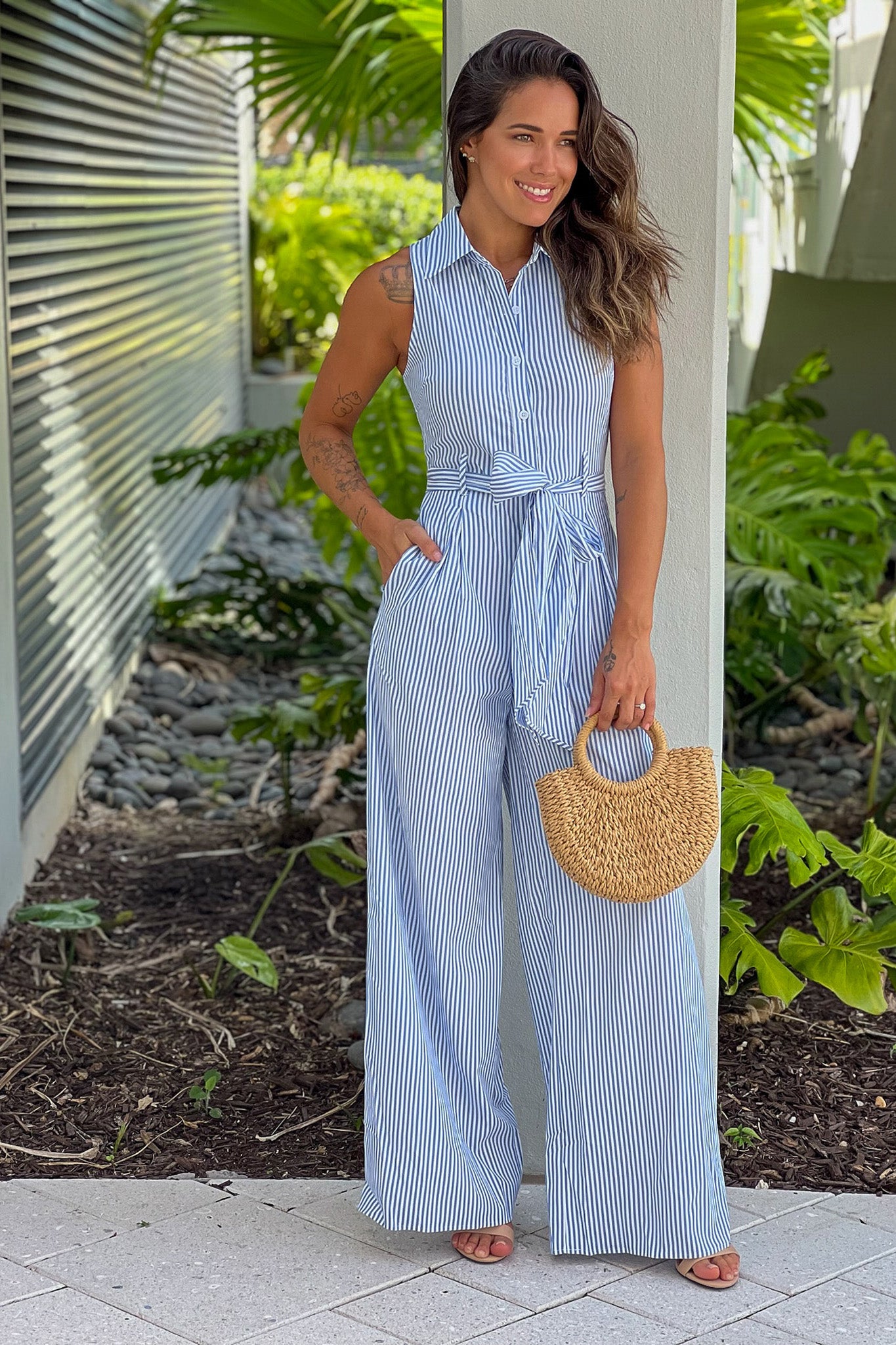 Blue Striped Button Down Jumpsuit | Cute Jumpsuits – Saved by the Dress