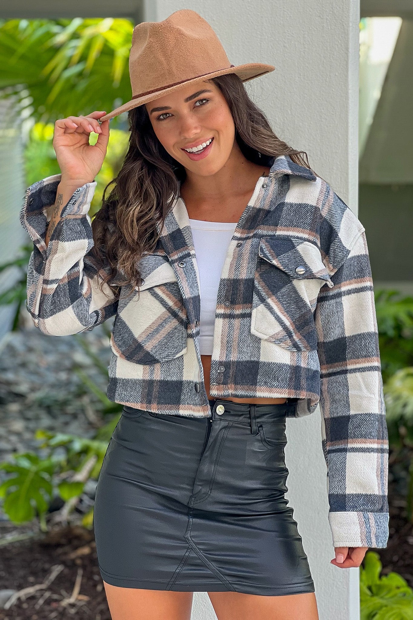 Charcoal Cropped Plaid Jacket | Hooded Jacket – Saved by the Dress