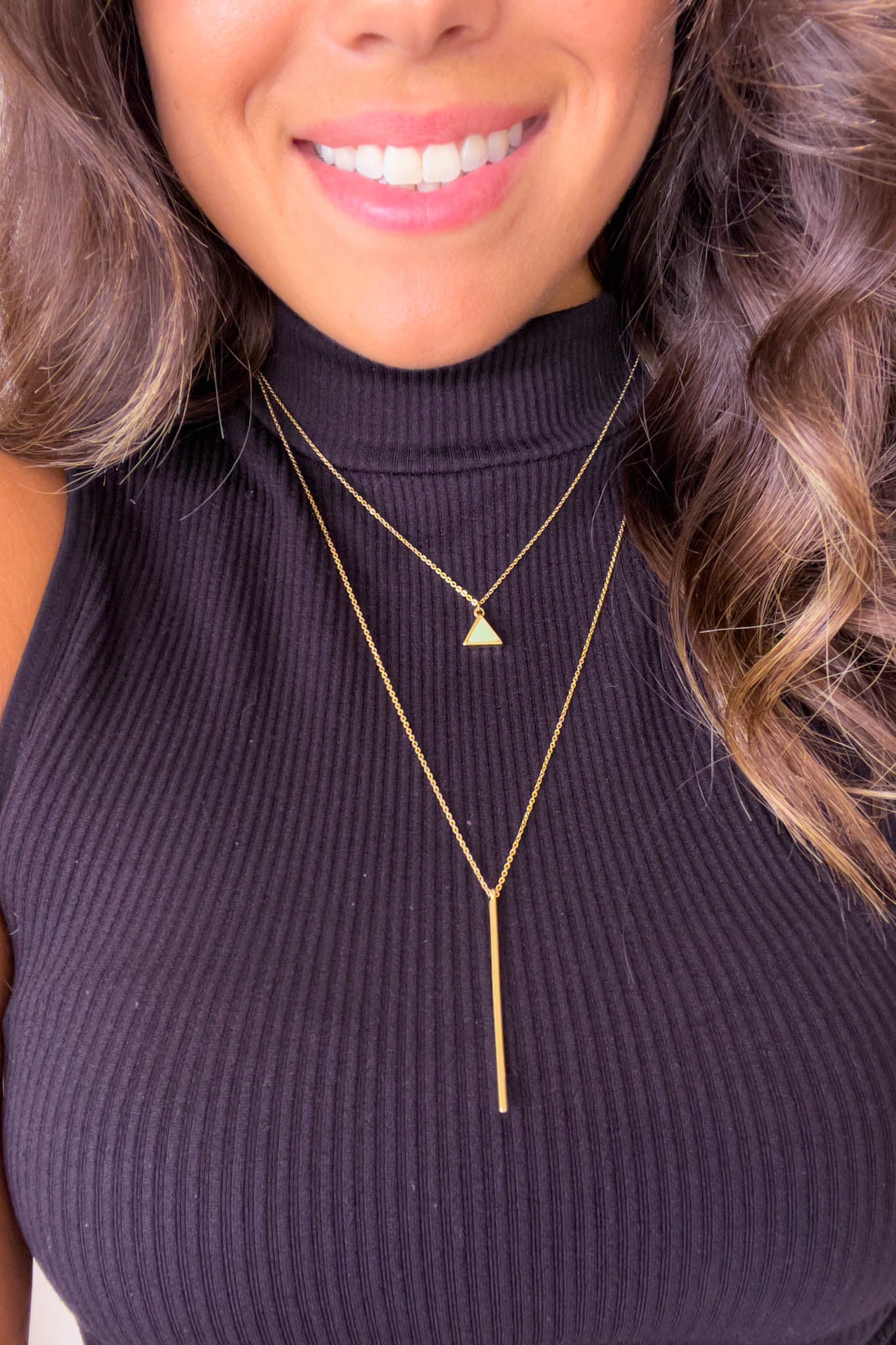 Gold Two Layer Triangle And Stick Pendant Necklace | Accessories ...