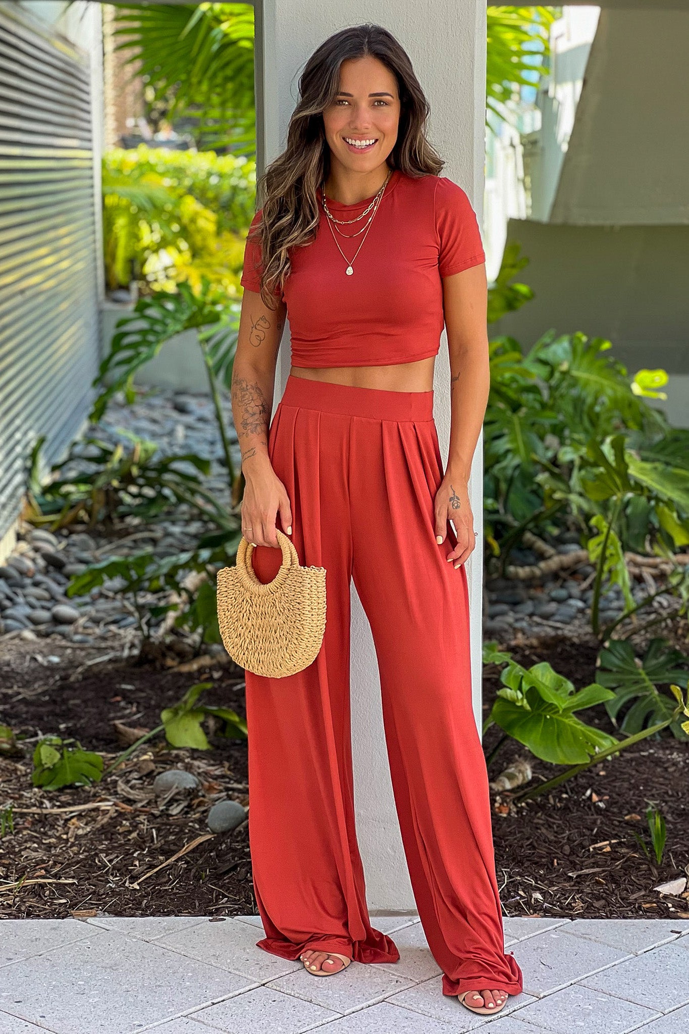 Rust Crop Top And Pants Set | Online Boutiques – Saved by the Dress