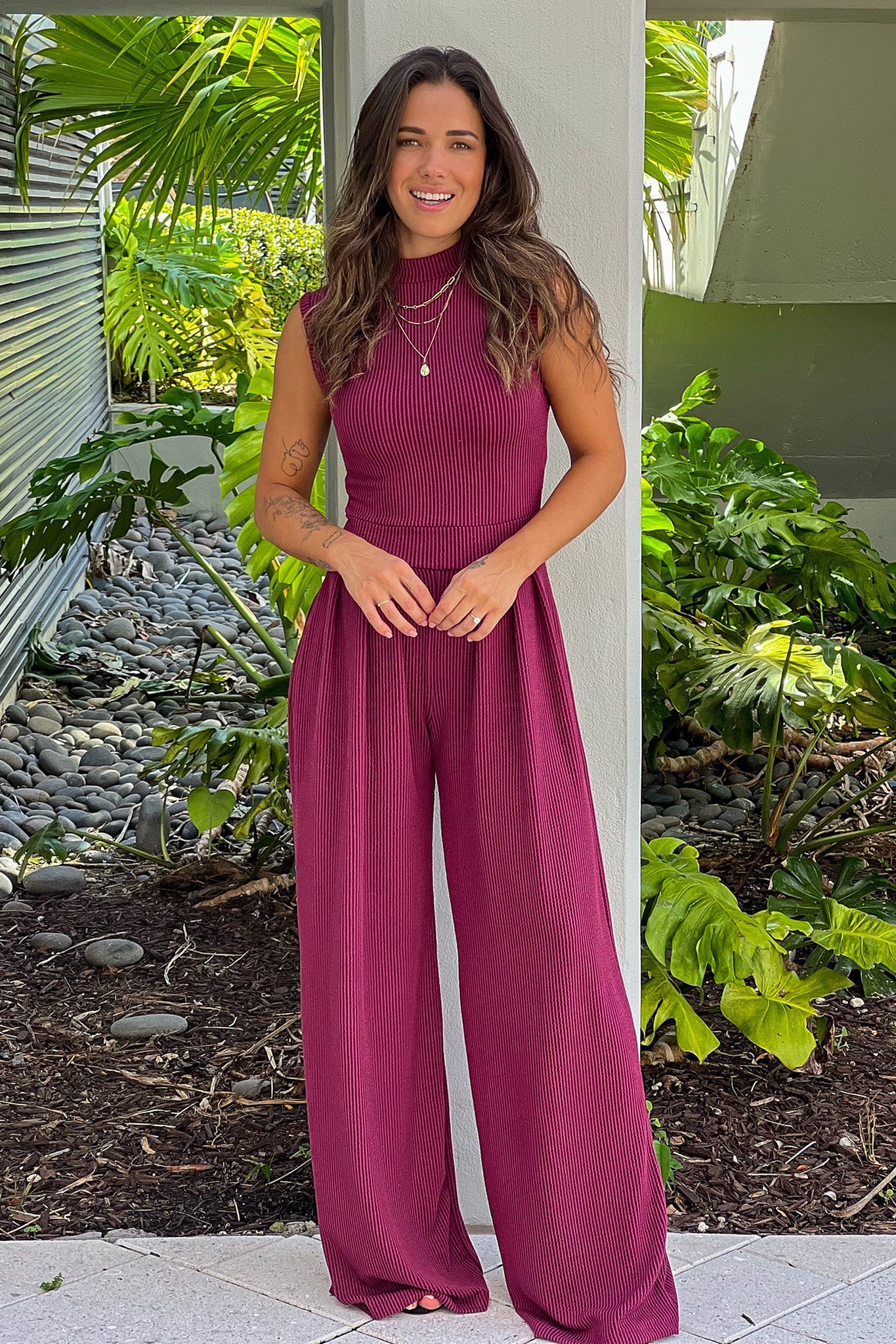 Wine Ribbed Jumpsuit | Jumpsuits – Saved by the Dress
