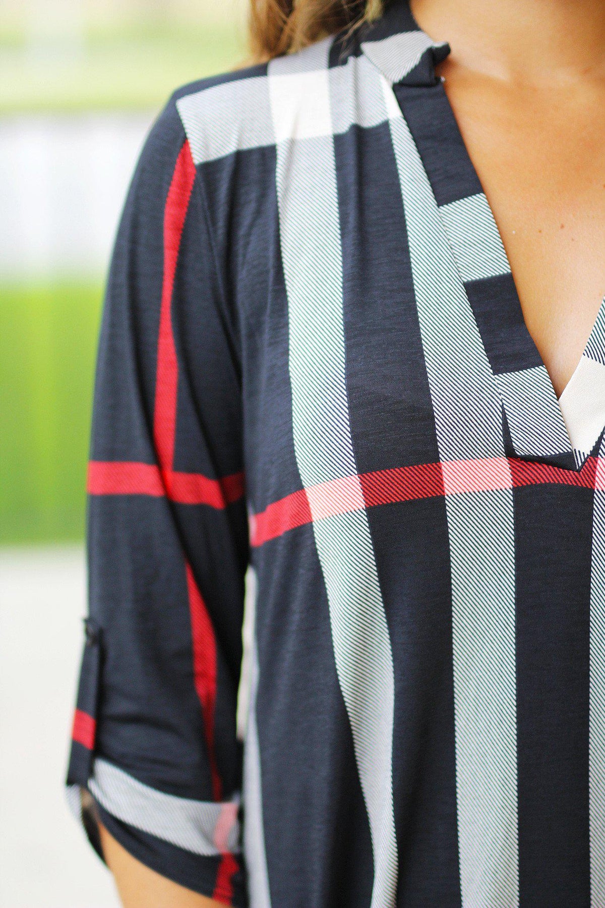 Black Check Print 3/4 Sleeve Top | Black Top | Check Print Top – Saved ...