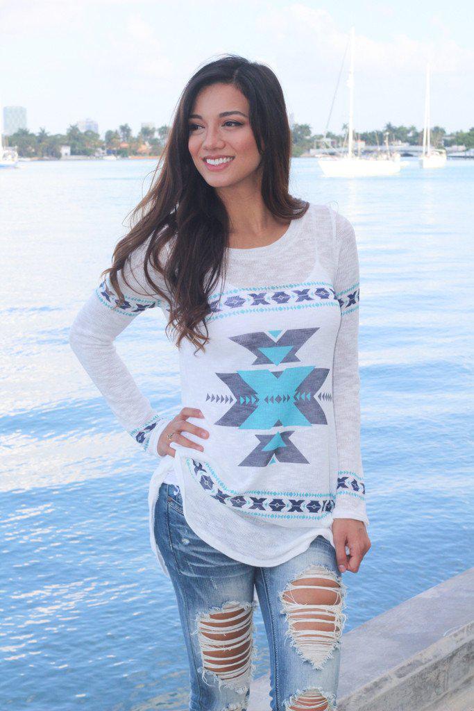 Blue And Navy Aztec Top | Printed Top | Long Top – Saved by the Dress