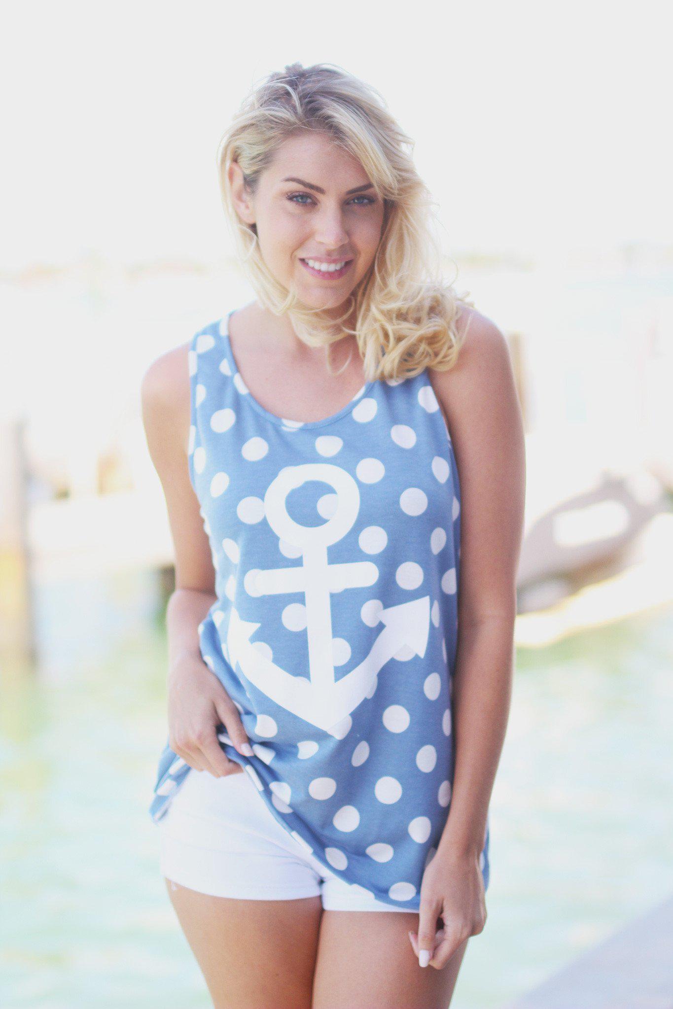 Blue Polka Dot Anchor Tank Top | Blue Polka Dot Tank Top – Saved by the ...