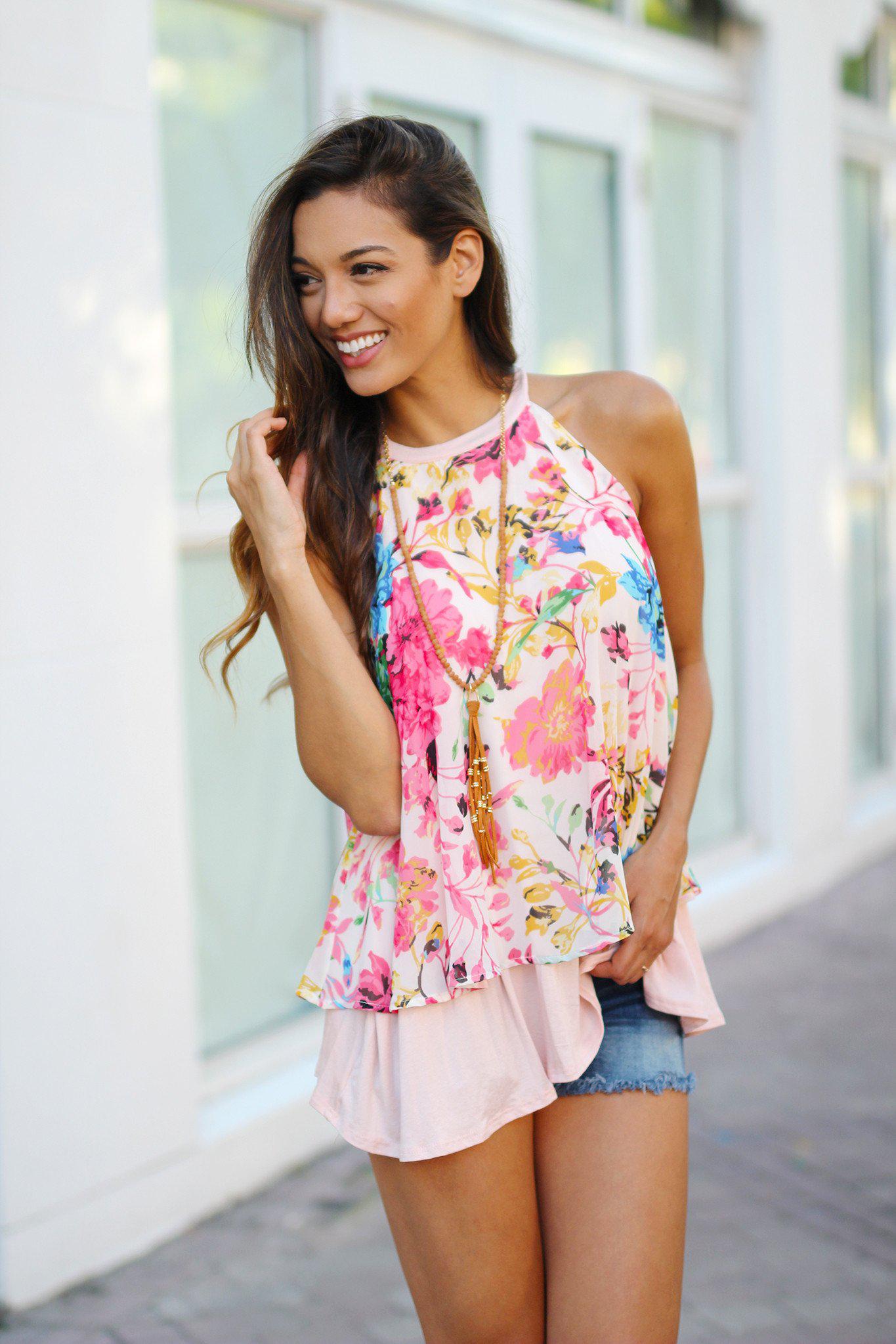 Blush Floral Tank Top | Blush Tank Top | Floral Top – Saved by the Dress