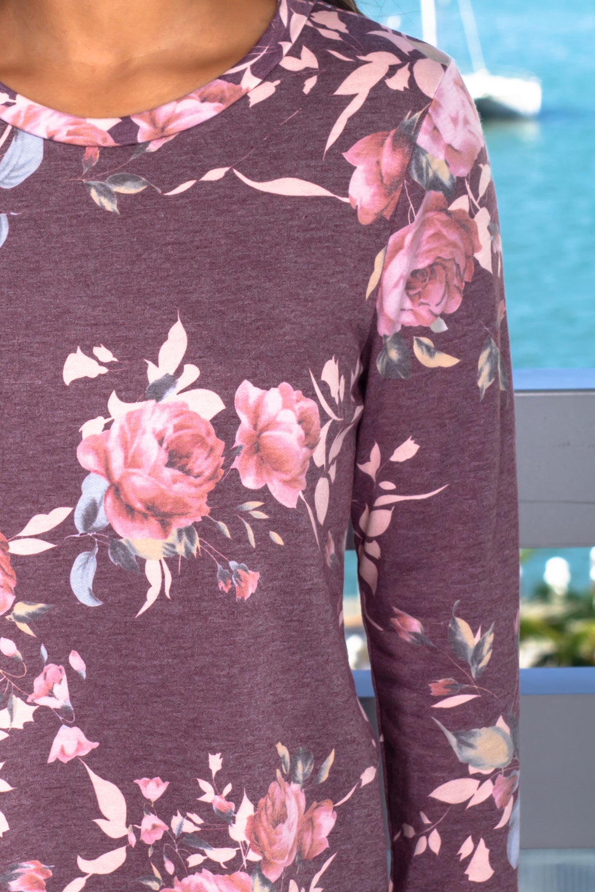 Burgundy Long Sleeve Floral Top | Floral Print Top | Cute Tops – Saved ...