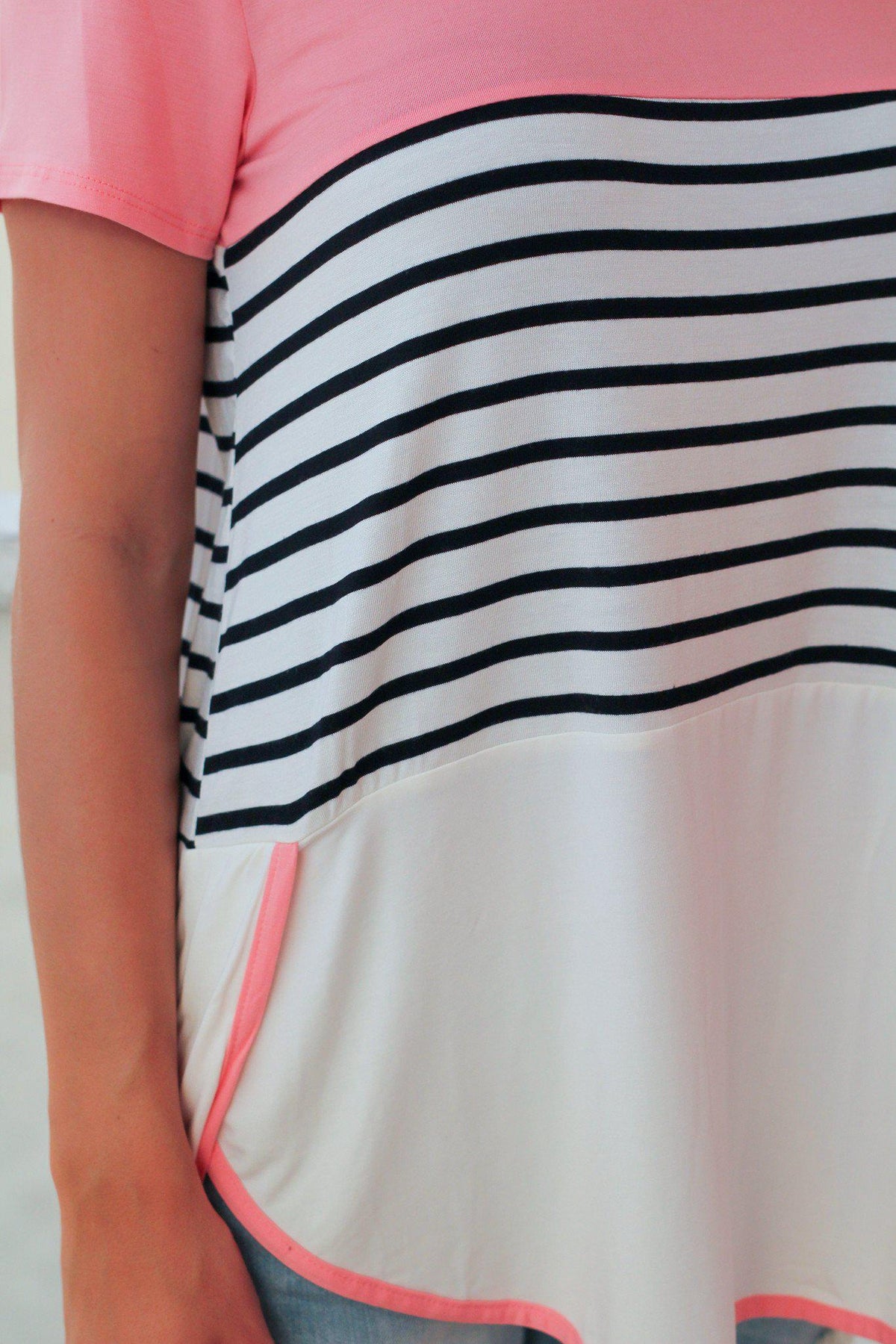 Pink Short Sleeve Color Block Top | Cute Tops – Saved by the Dress