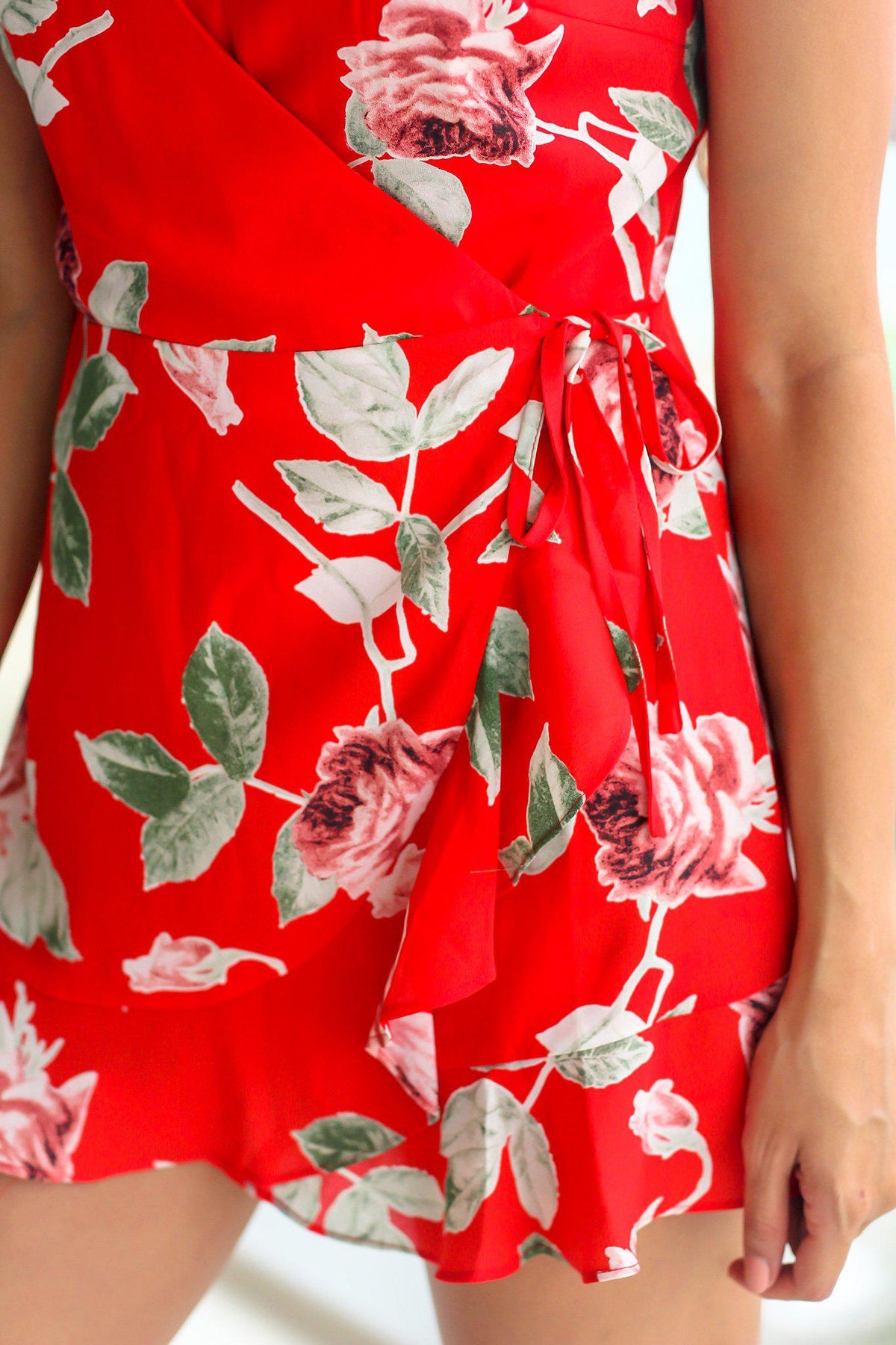 Red Floral Romper with Ruffle Detail | Rompers – Saved by the Dress