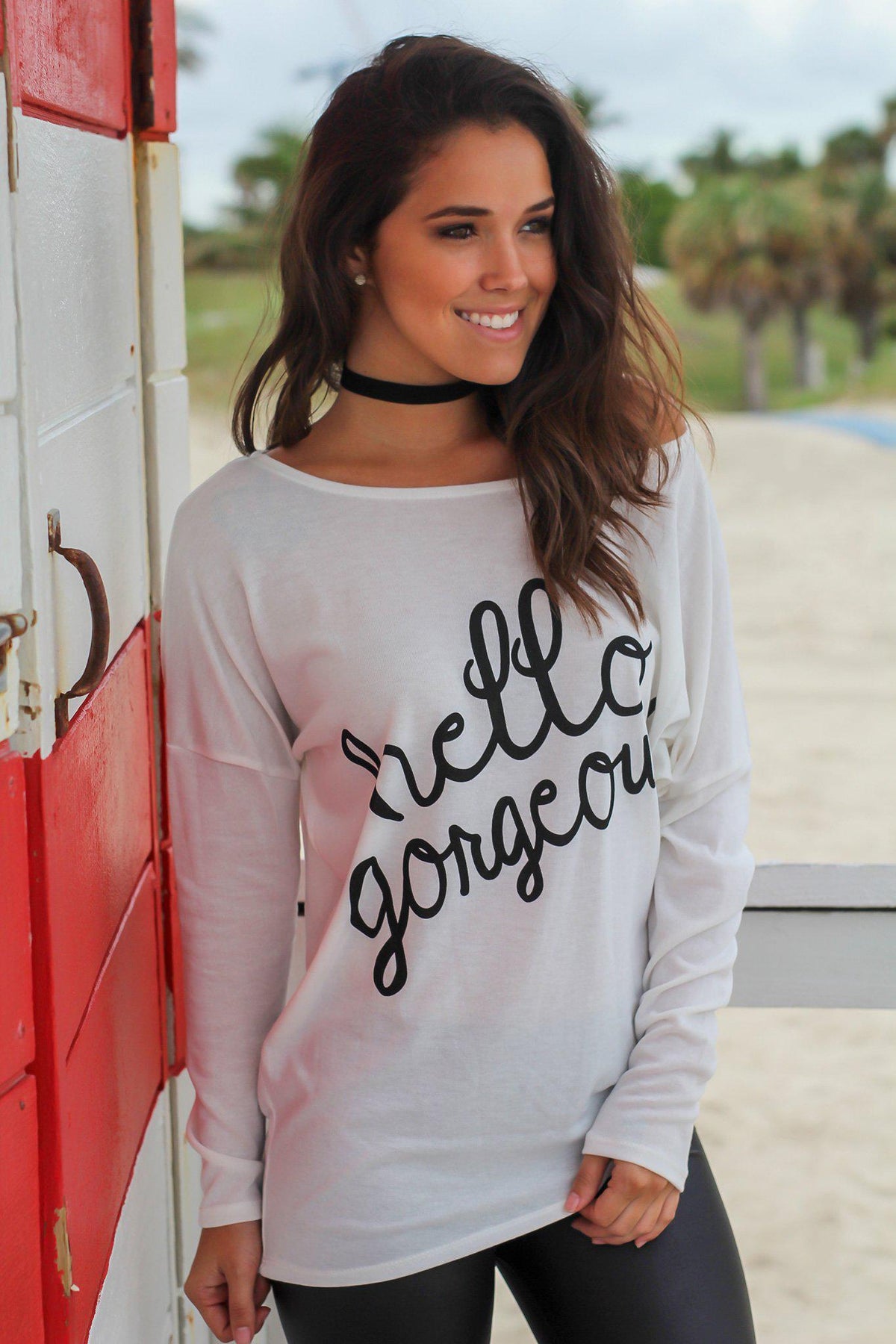 Off White "Hello Gorgeous" Long Sleeve Top | Sweaters – Saved by the Dress