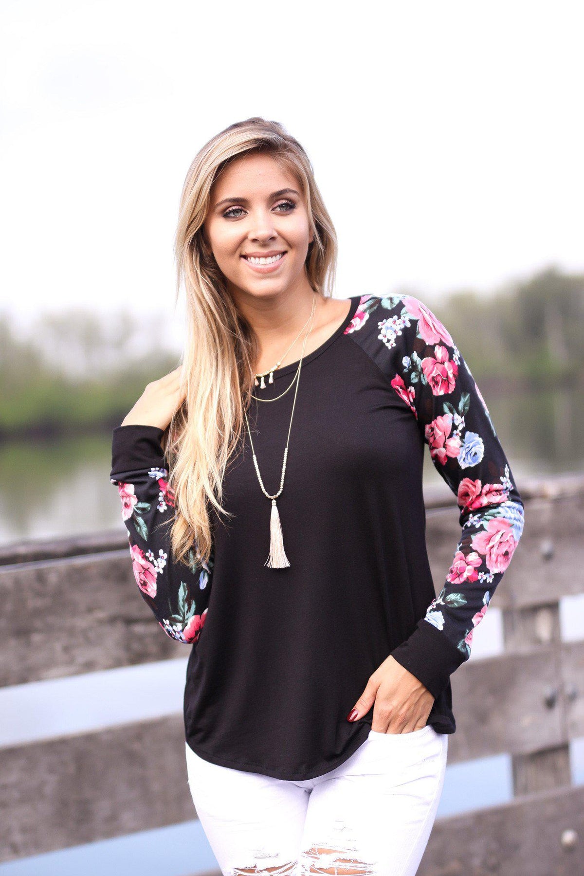 Black Floral Top with Long Sleeves | Floral Top | Cute Tops – Saved by ...
