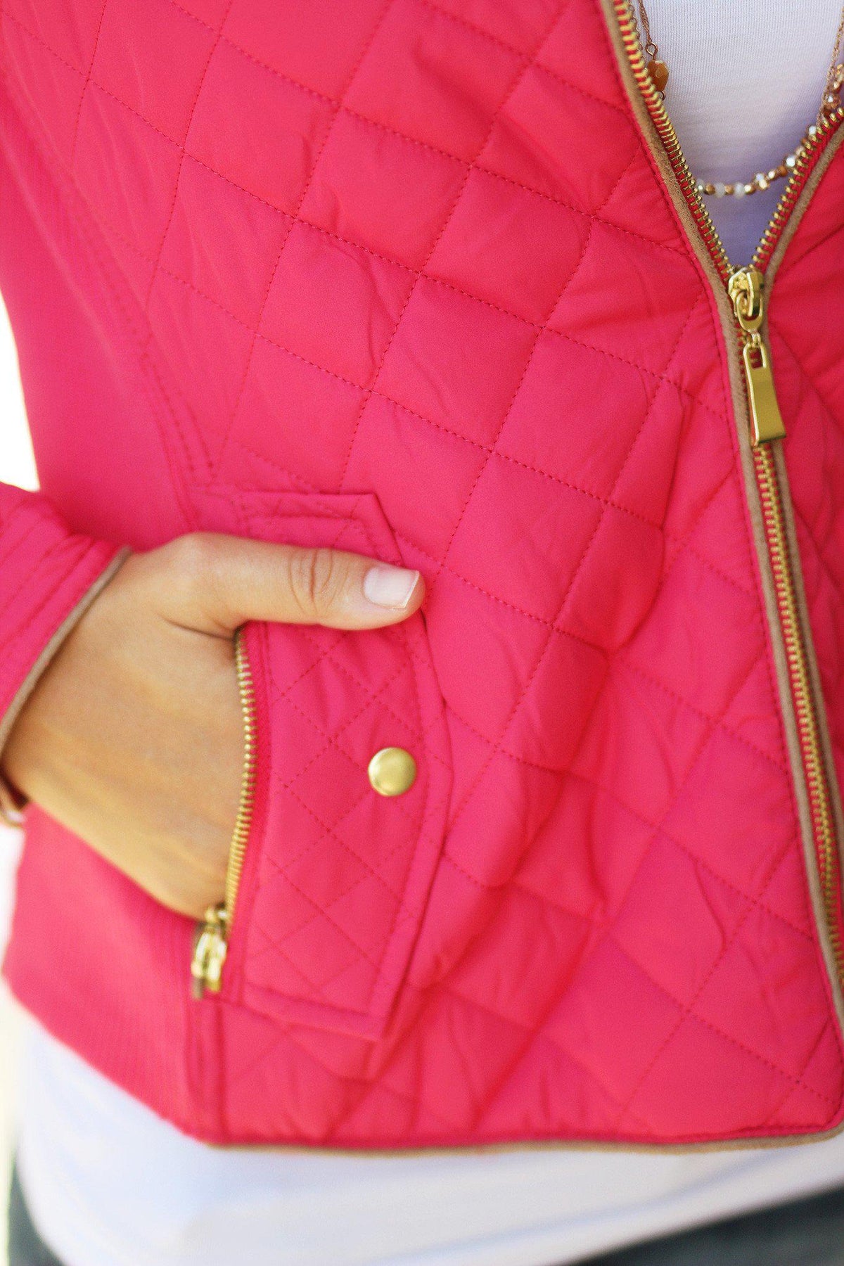 Coral Quilted Jacket | Coral Top – Saved by the Dress