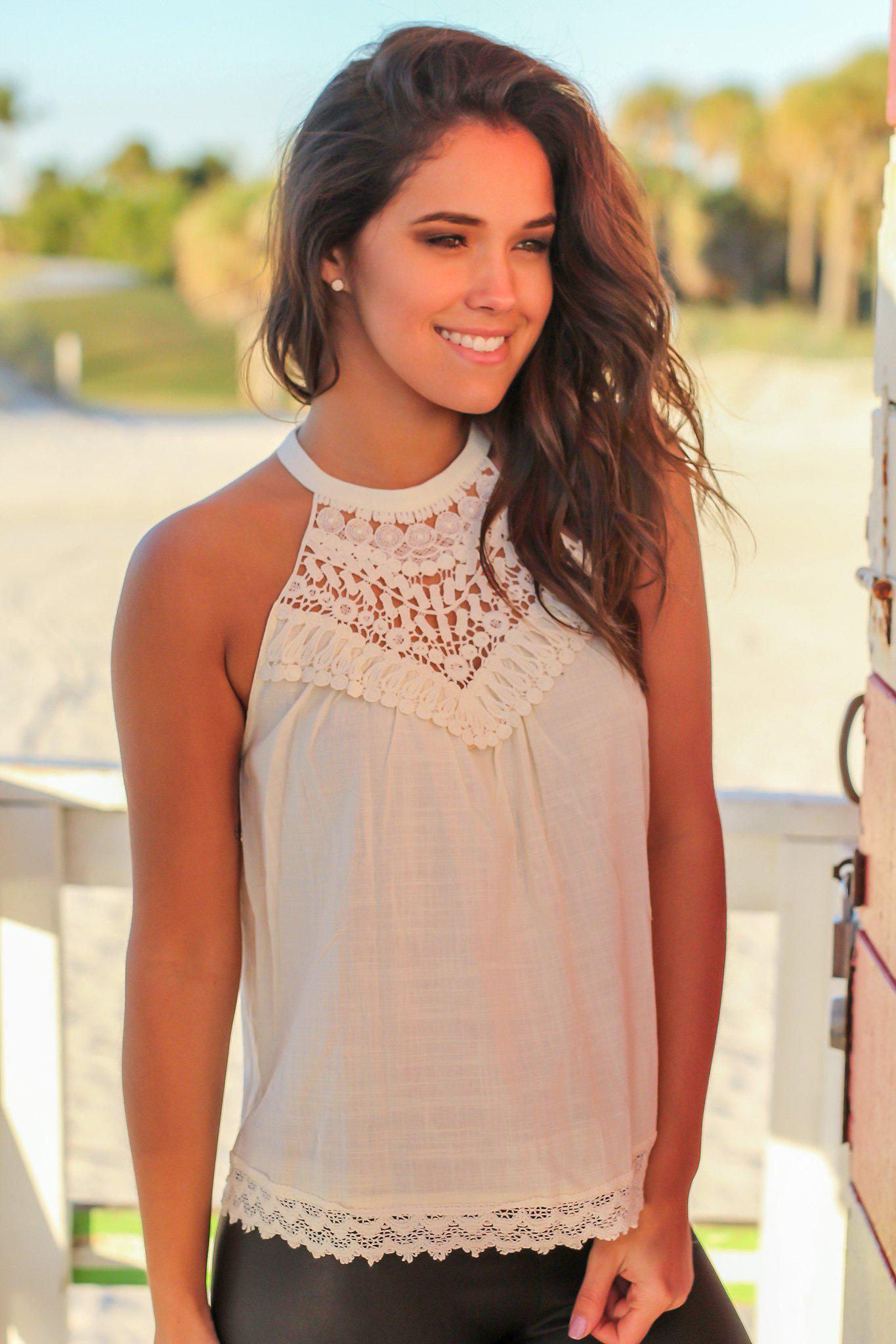 Cream Crochet Top | Cute Tops – Saved by the Dress