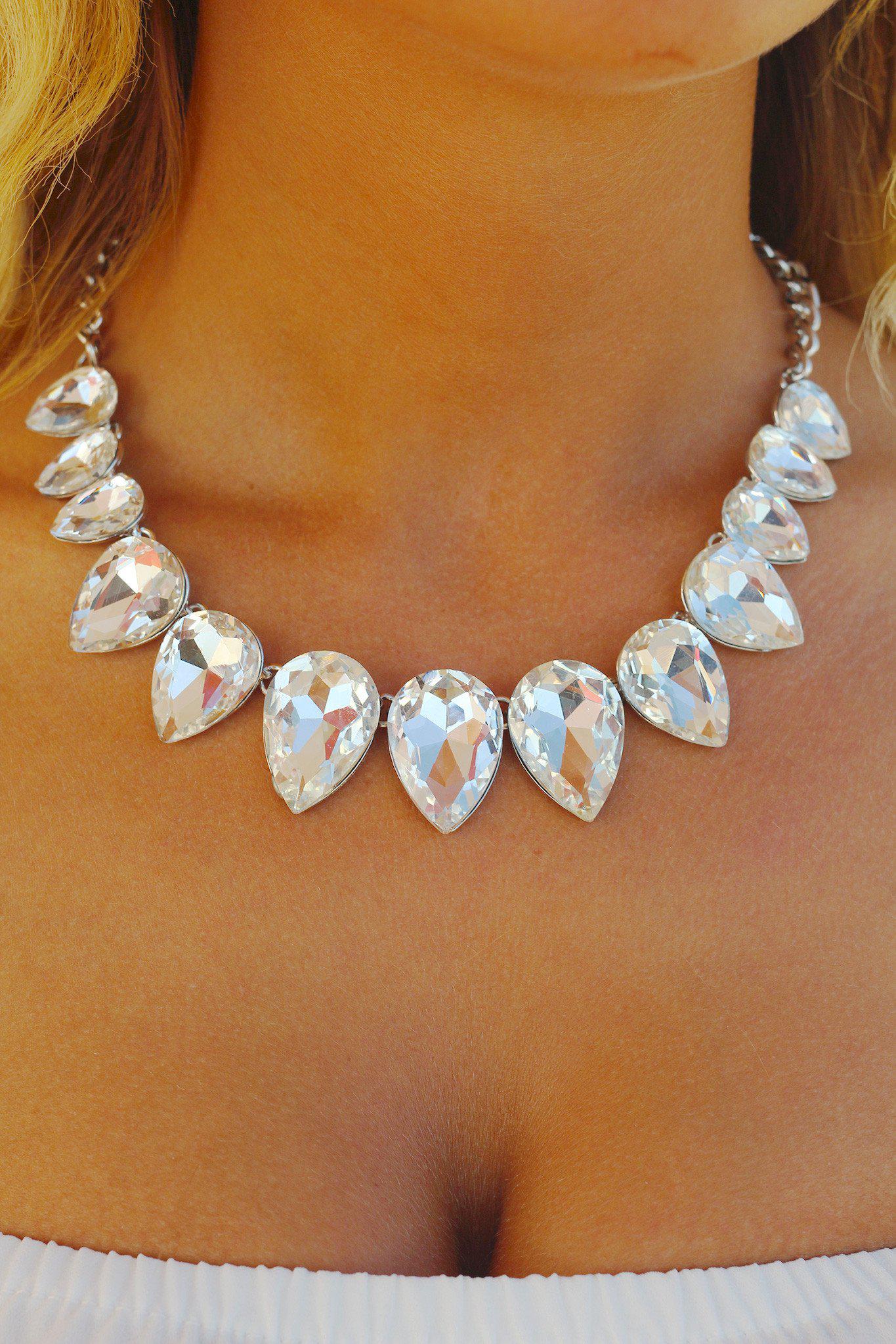 Crystal Teardrop Silver Necklace | Crystal Jewelry – Saved by the Dress