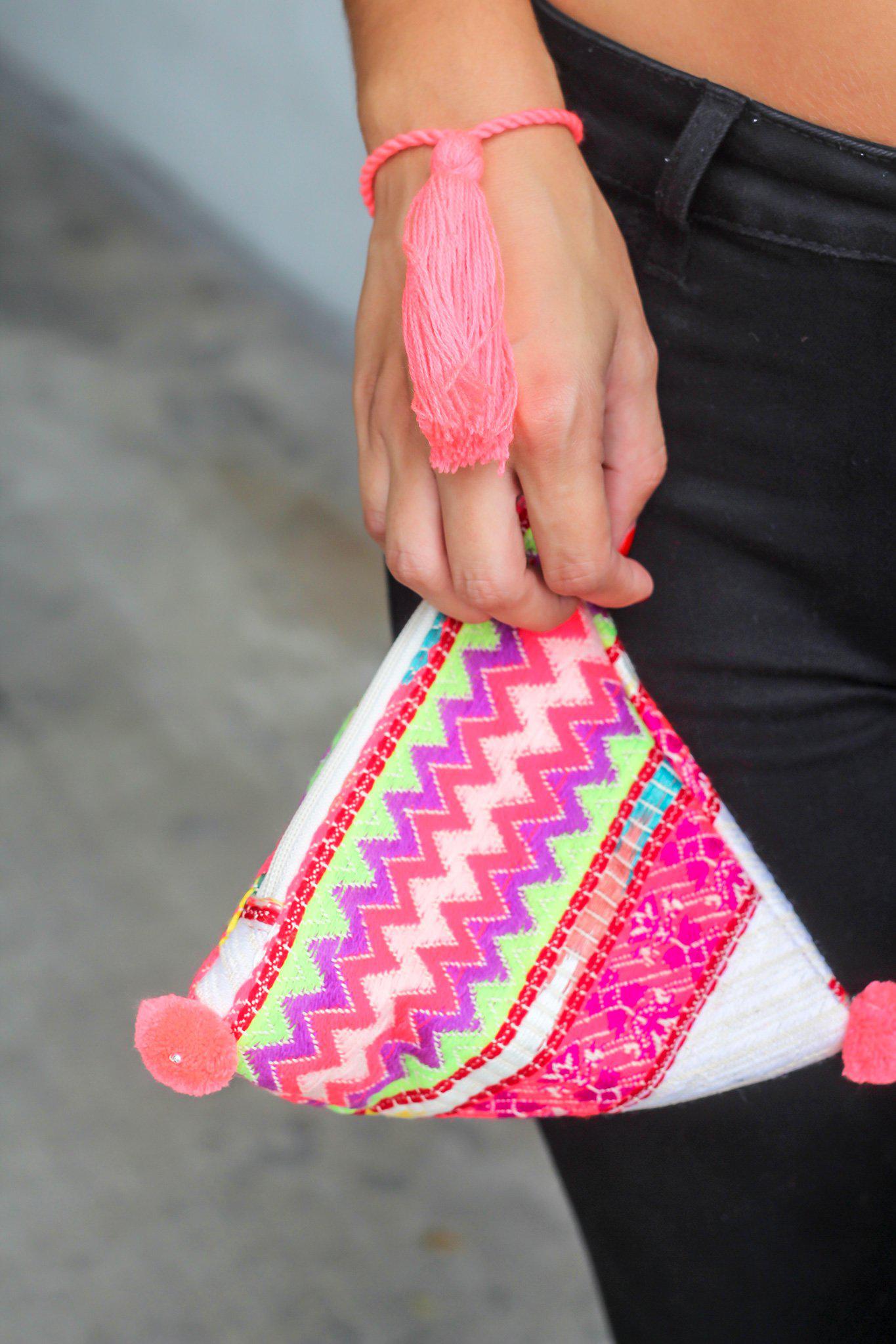 Peach Multi Color Triangular Mini Bag | Online Boutiques – Saved by the ...