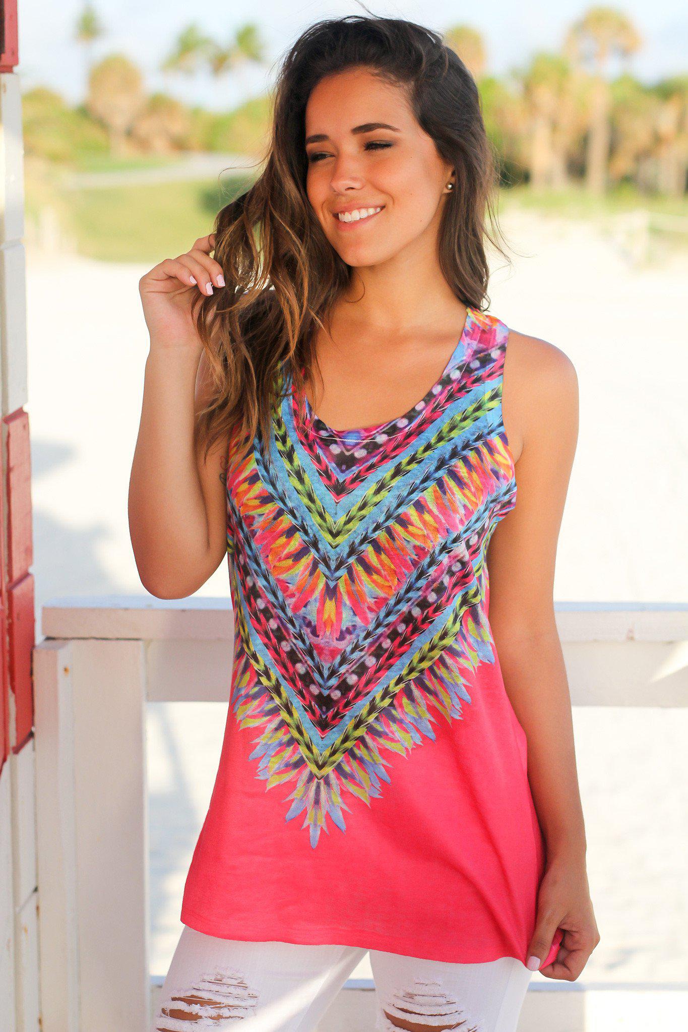 Coral Multi Color Tank Top | Cute Tops – Saved by the Dress