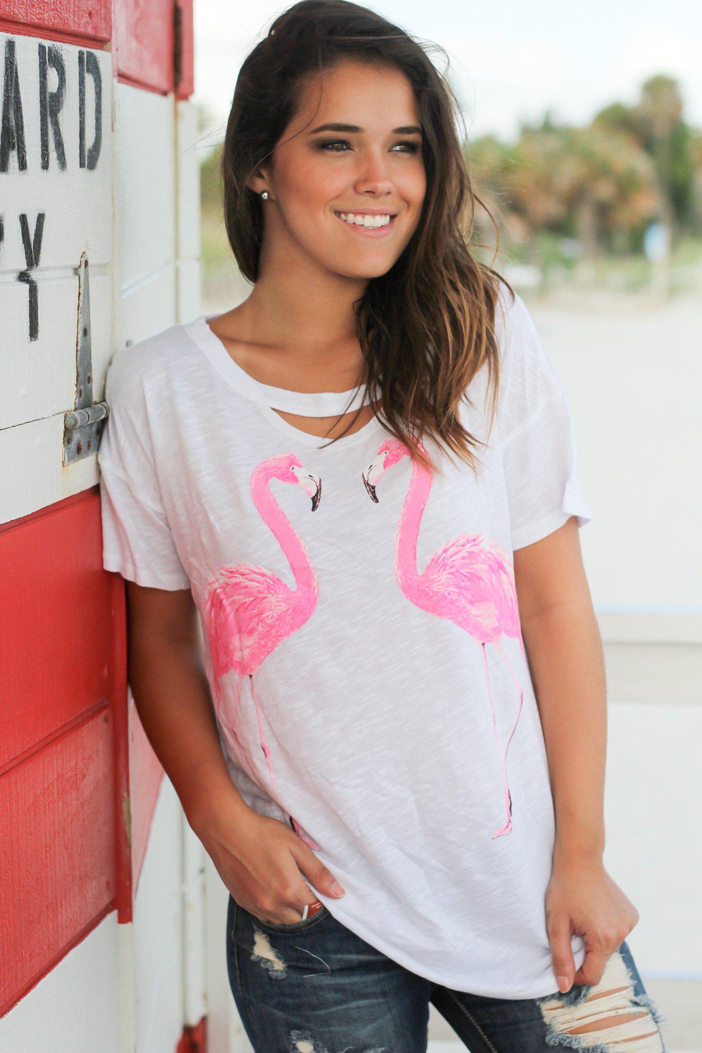 White Flamingo Top with Keyhole | Cute Tops – Saved by the Dress