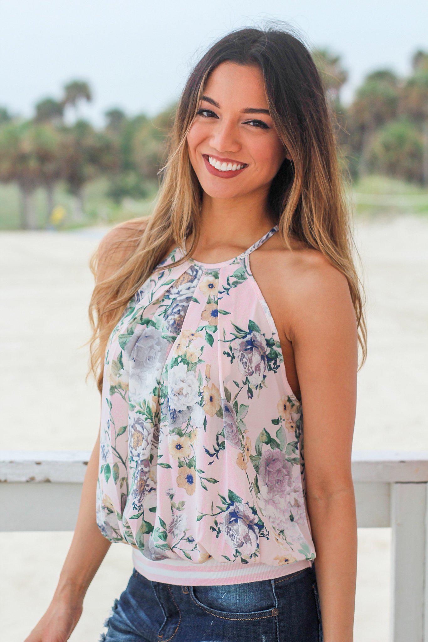 Blush Floral Pleated Tank Top | Cute Tops – Saved by the Dress
