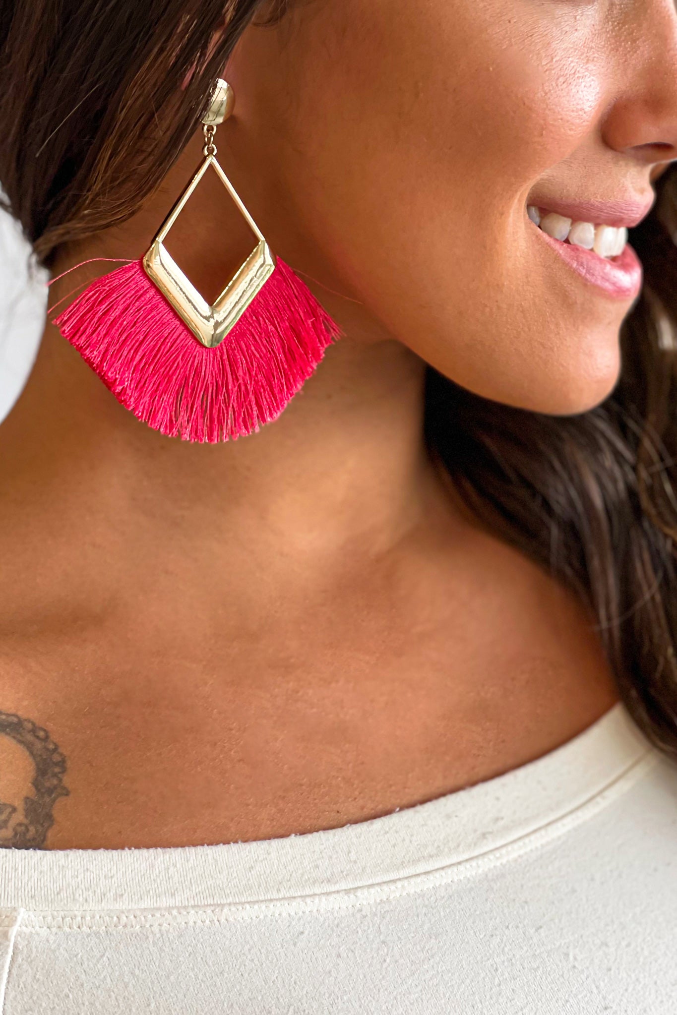 Gold Statement Earings with Cream Tassel | Accessories – Saved by the Dress