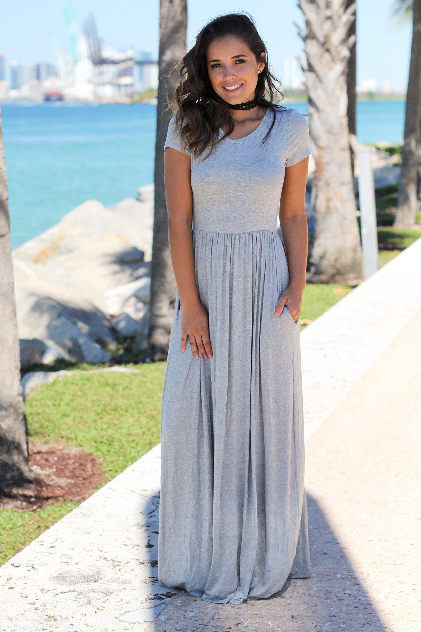 Gray Short Sleeve Maxi Dress with Pockets | Maxi Dresses – Saved by the ...