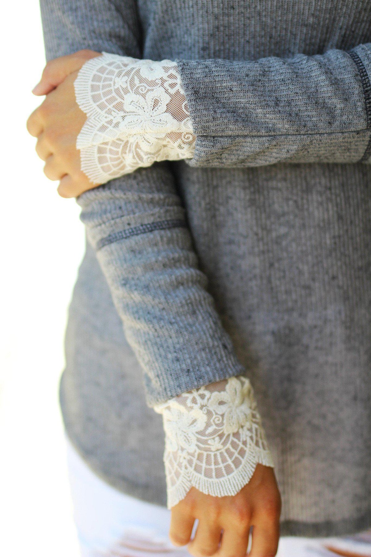 Gray Top with Lace Sleeves | Lace Sleeves Top – Saved by the Dress
