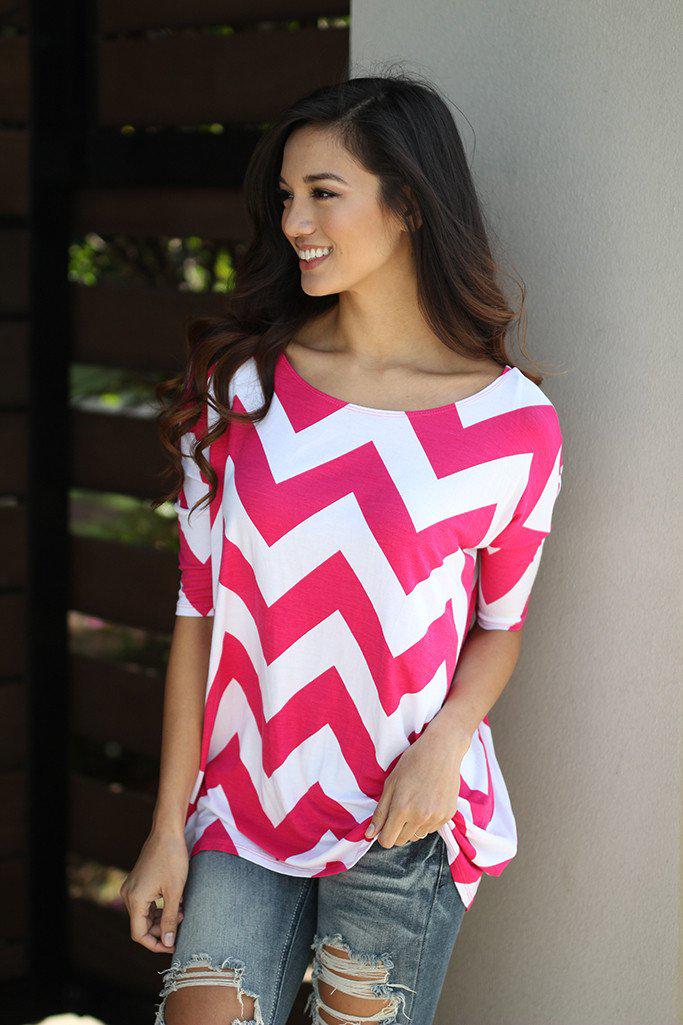 Hot Pink Chevron Top | Hot Pink Top | 3/4 Sleeve Top – Saved by the Dress
