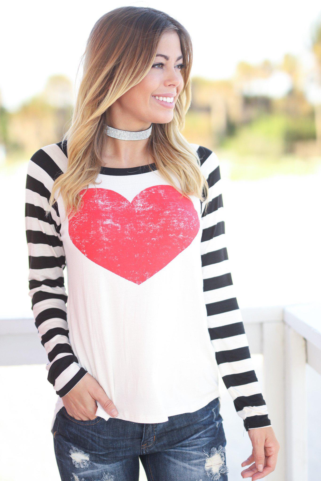 Ivory Striped Heart Top | Cute Tops – Saved by the Dress