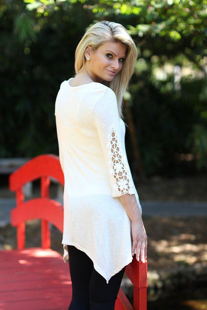 Ivory Asymmetrical Tunic with Crochet Sleeves – Saved by the Dress