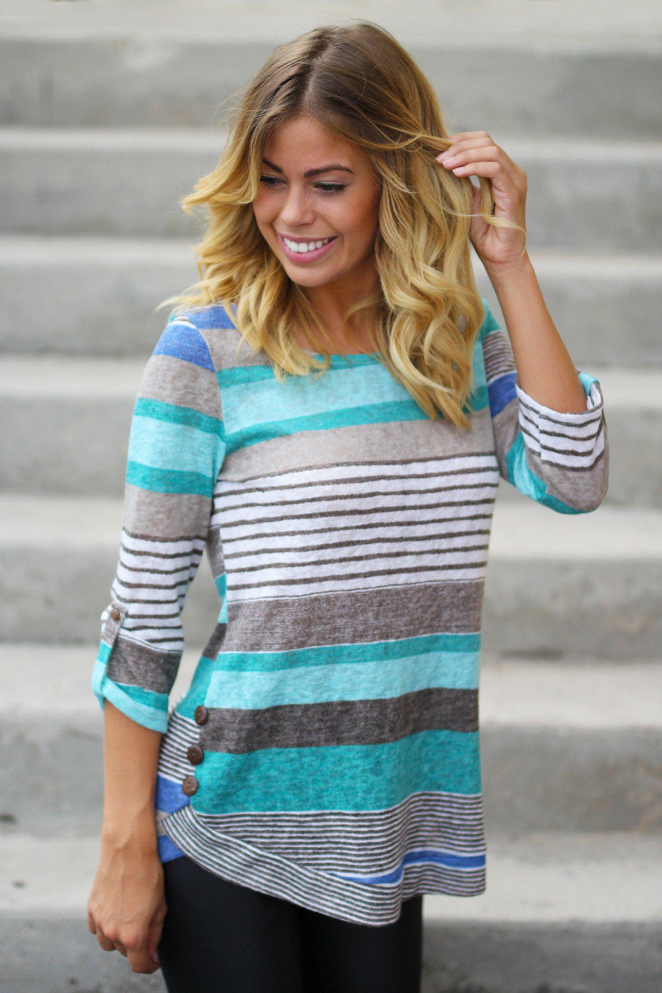Jade Striped Top With Buttons | Jade Top | Cute Tops – Saved by the Dress