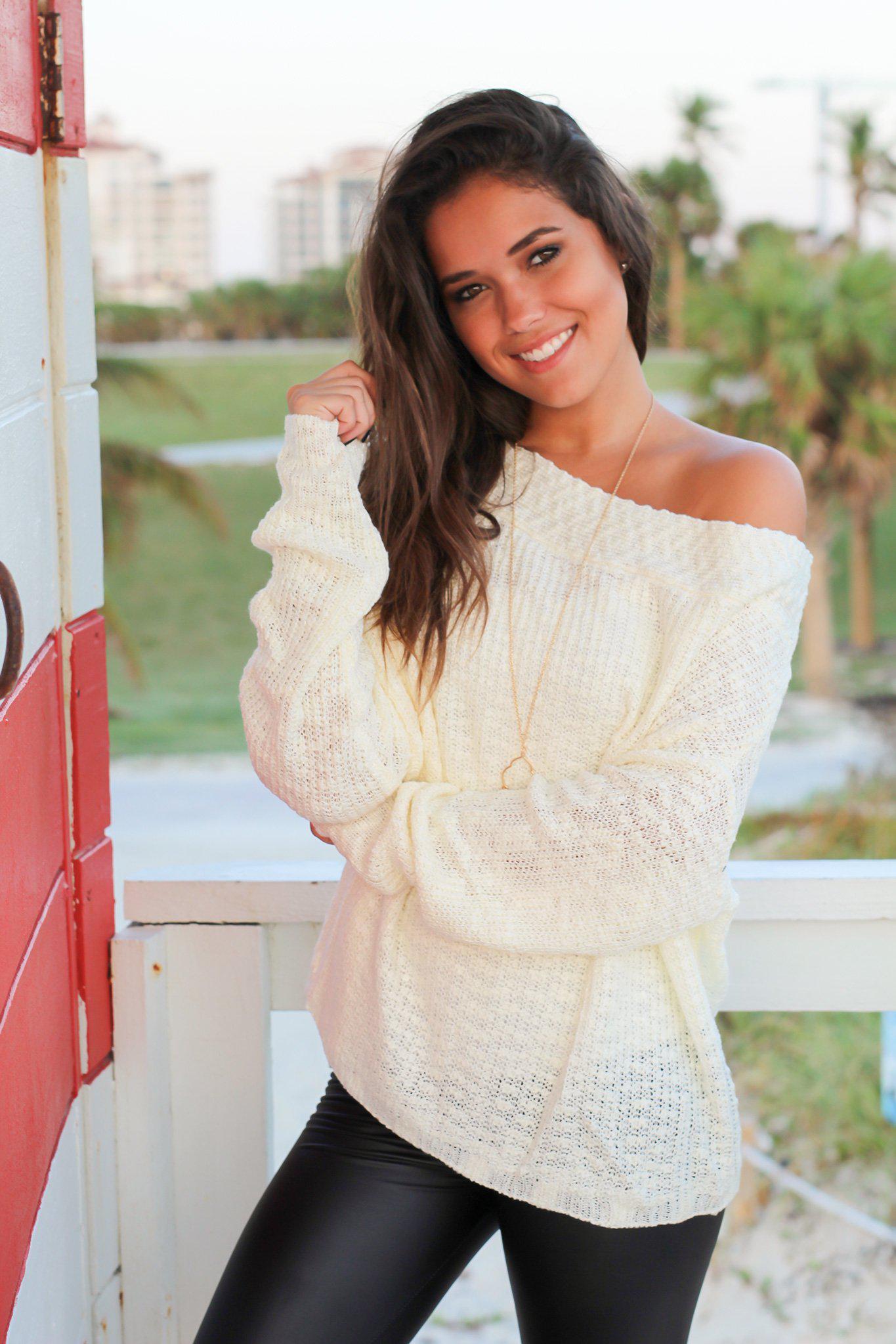 Ivory Knit Top with Draped Neckline | Cute Tops – Saved by the Dress