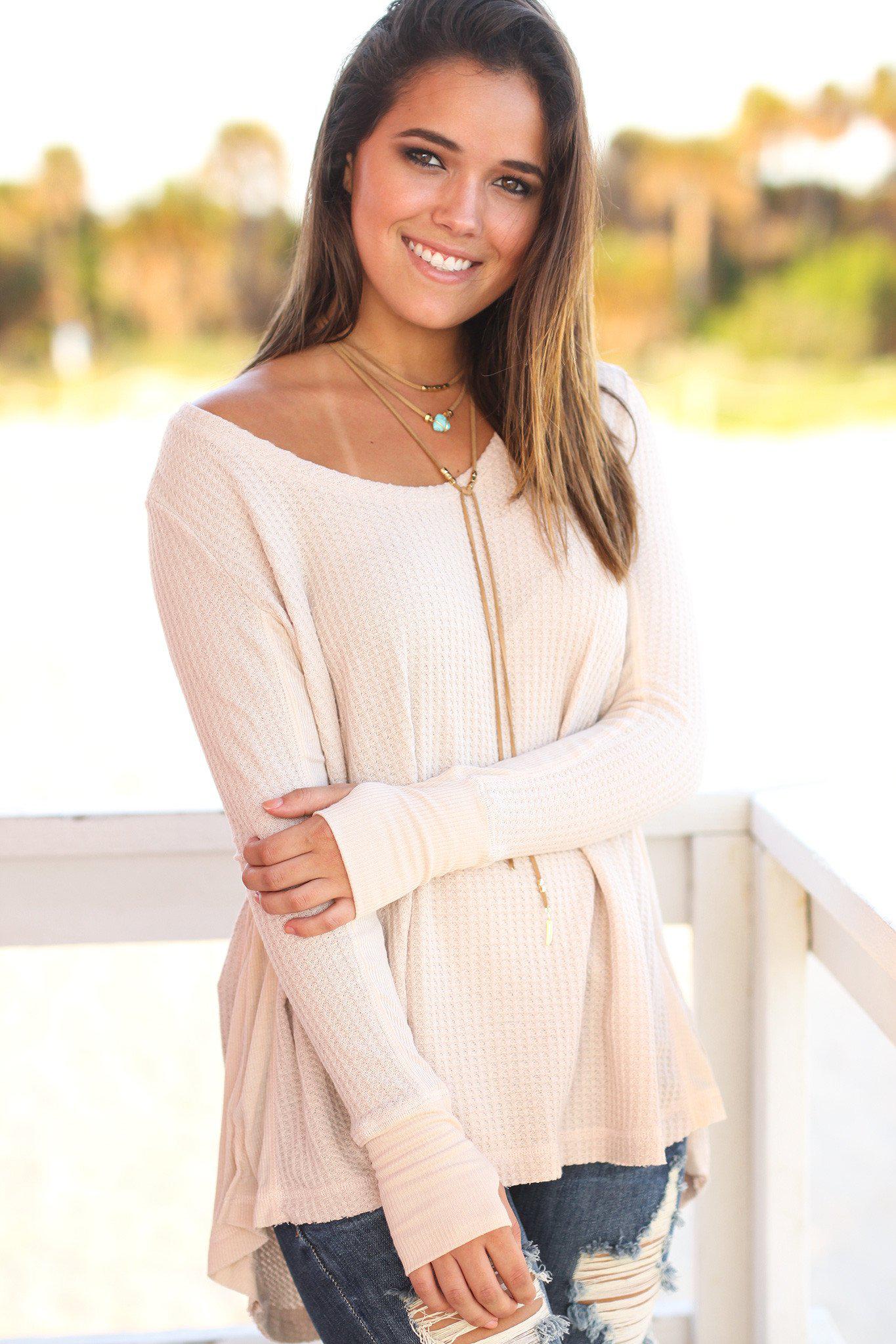Peach Long Sleeve Top with Thumb Holes | Cute Tops – Saved by the Dress