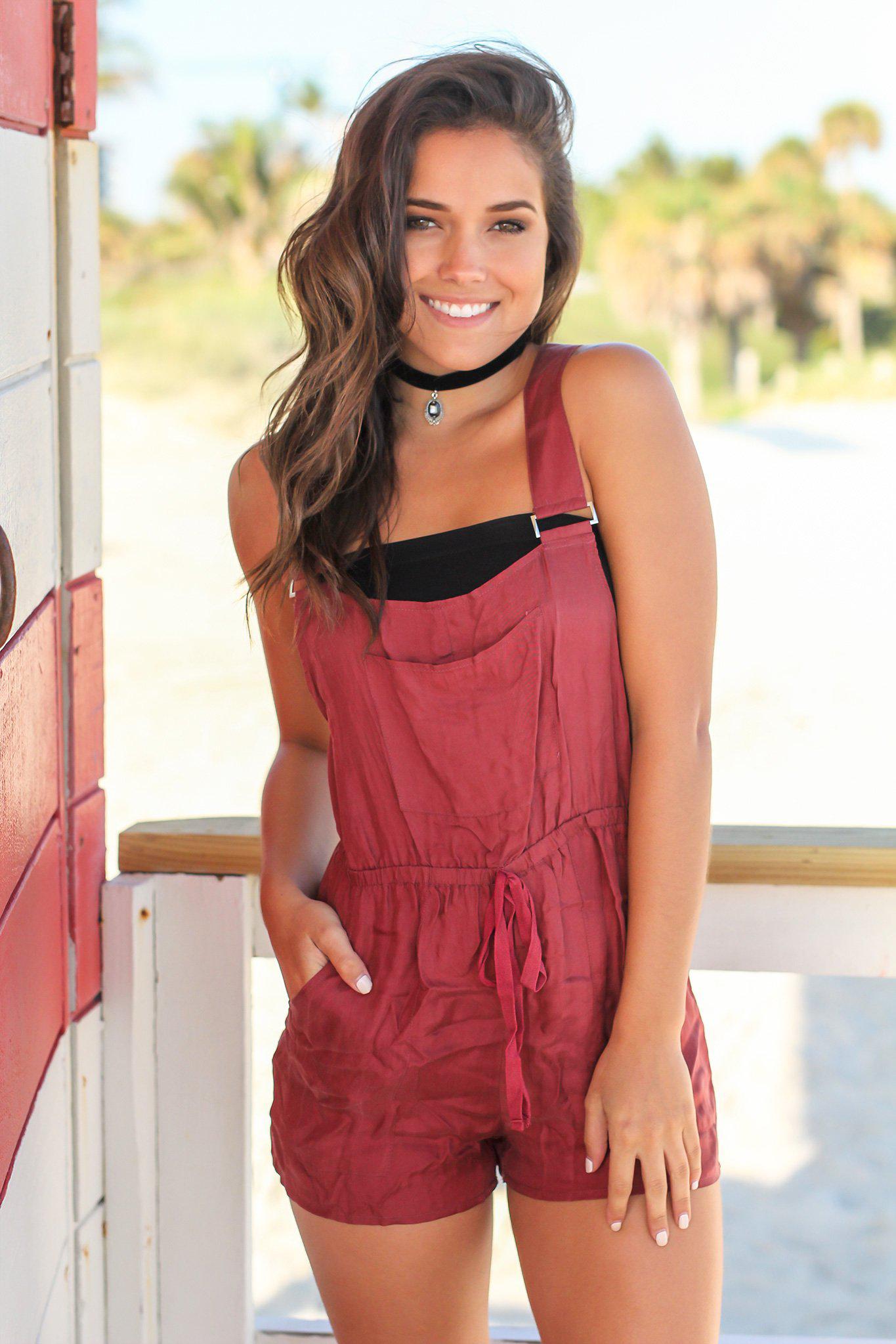 Maroon Overall Romper | Rompers – Saved by the Dress