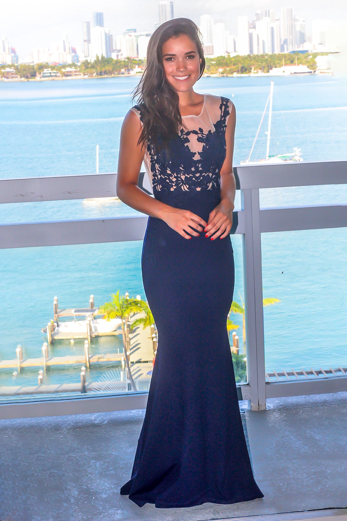 Navy Mesh Top Maxi Dress with Open Back | Maxi Dresses – Saved by the Dress