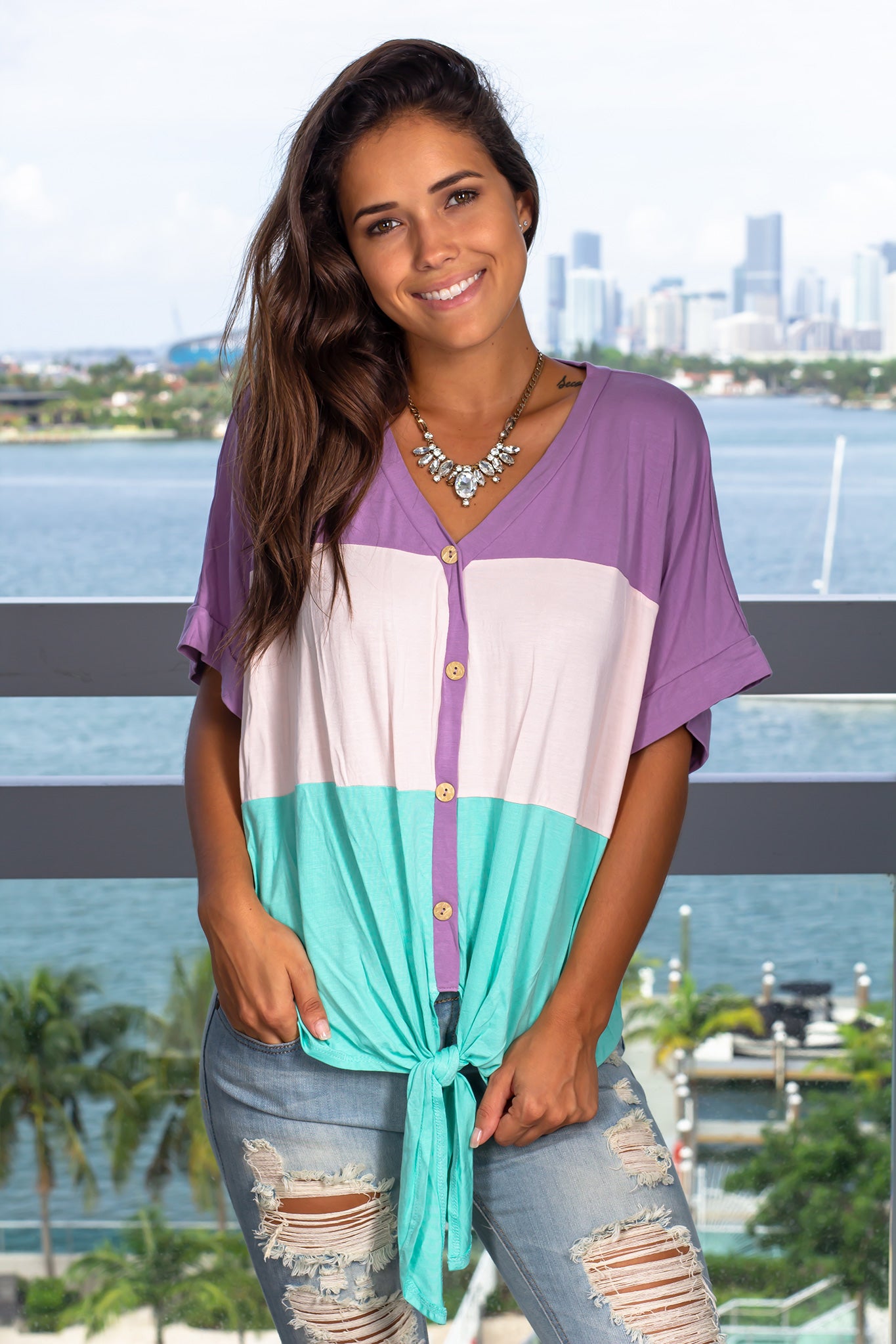 Mint Color Block Top with Buttons | Cute Tops – Saved by the Dress