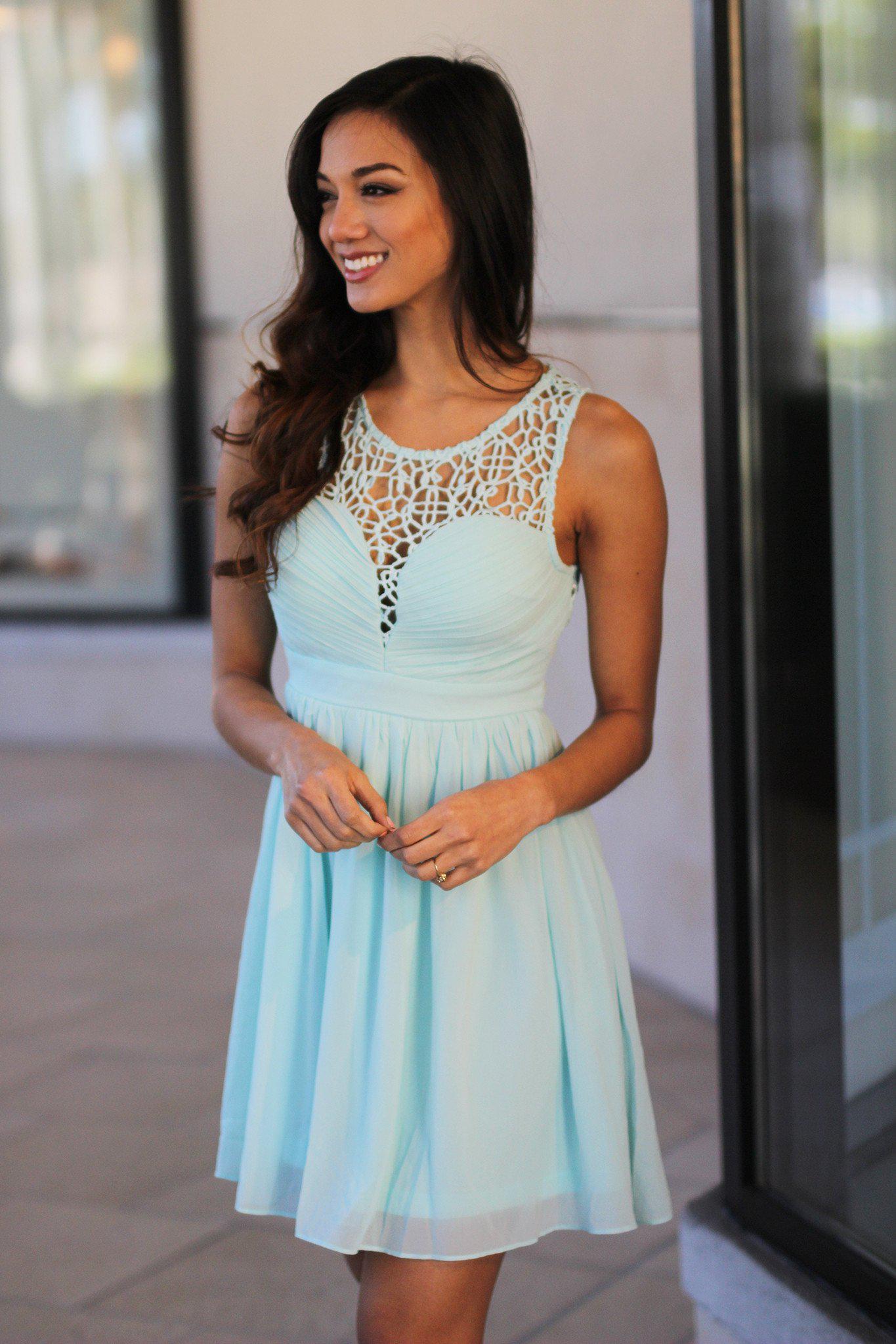 Mint Crochet Short Dress | Mint Bridesmaid Dress – Saved by the Dress