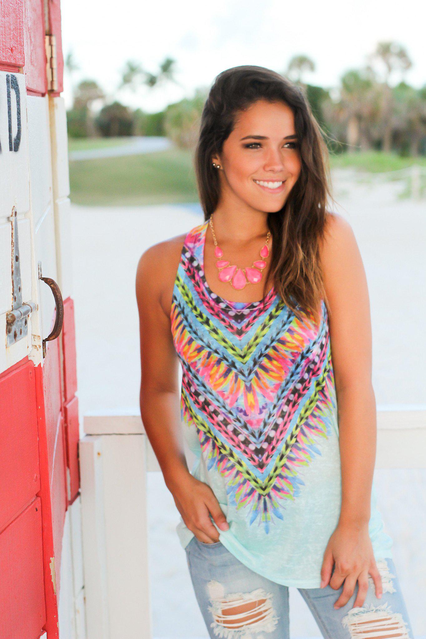 Mint Multi Color Tank Top | Cute Tops – Saved by the Dress
