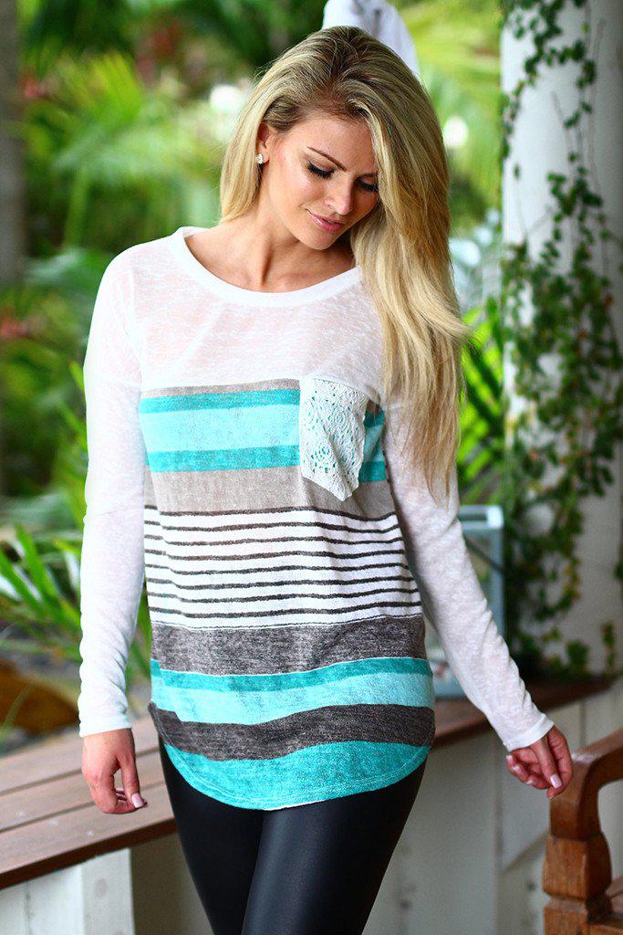 Mint Top With Crochet Pocket | Mint Striped Top – Saved by the Dress