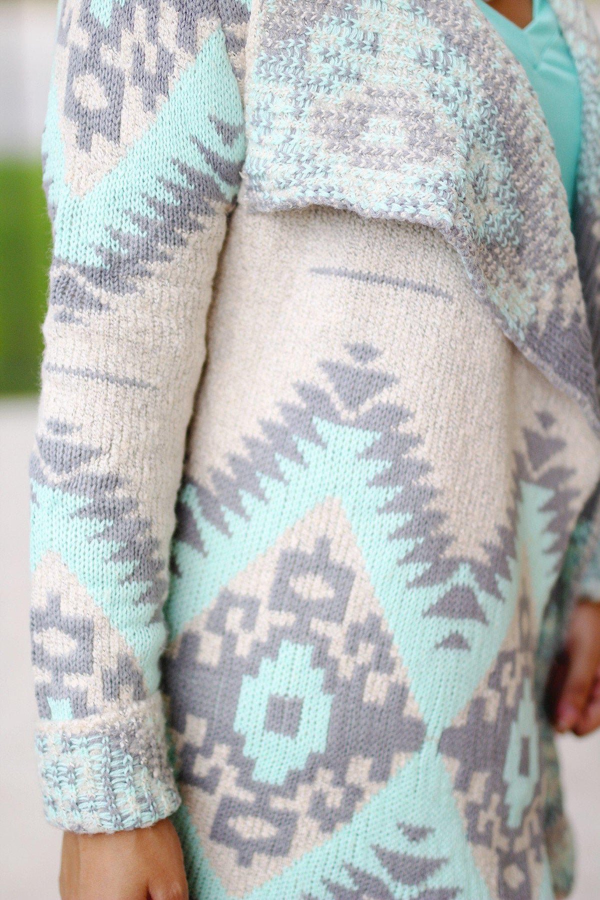 Mint and Gray Aztec Cardigan | Aztec Print Cardigan | Online Boutique ...