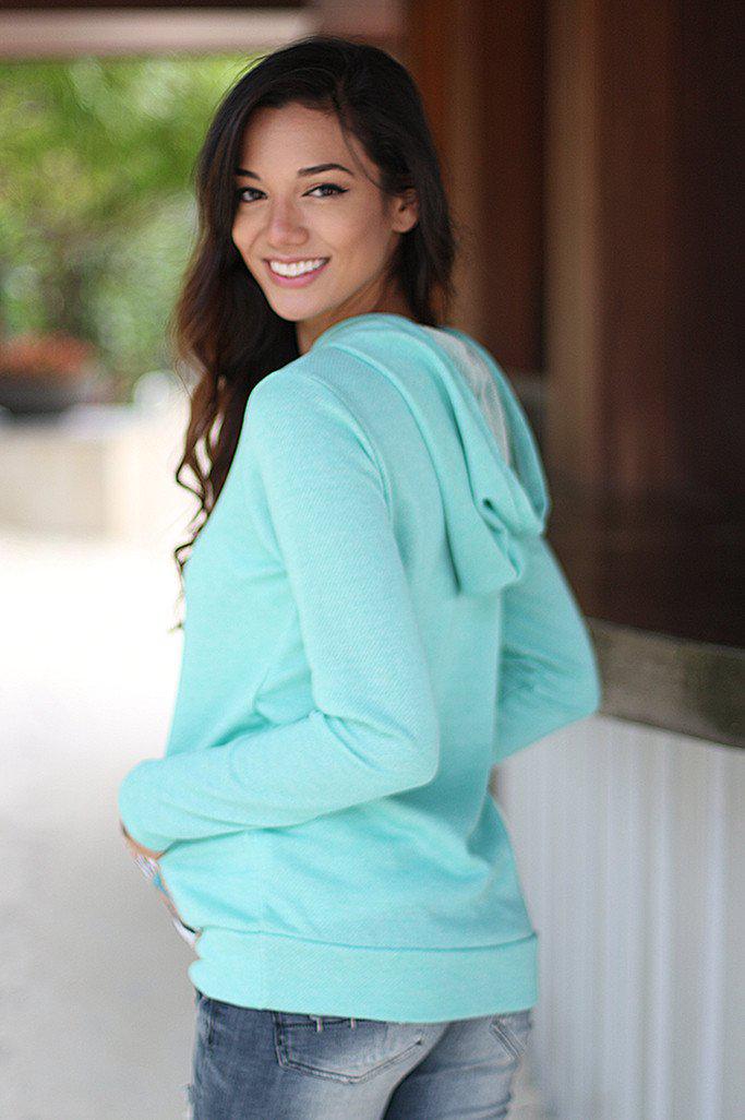 Mint And Gray Sequin Sweater | Hooded mint sweater – Saved by the Dress