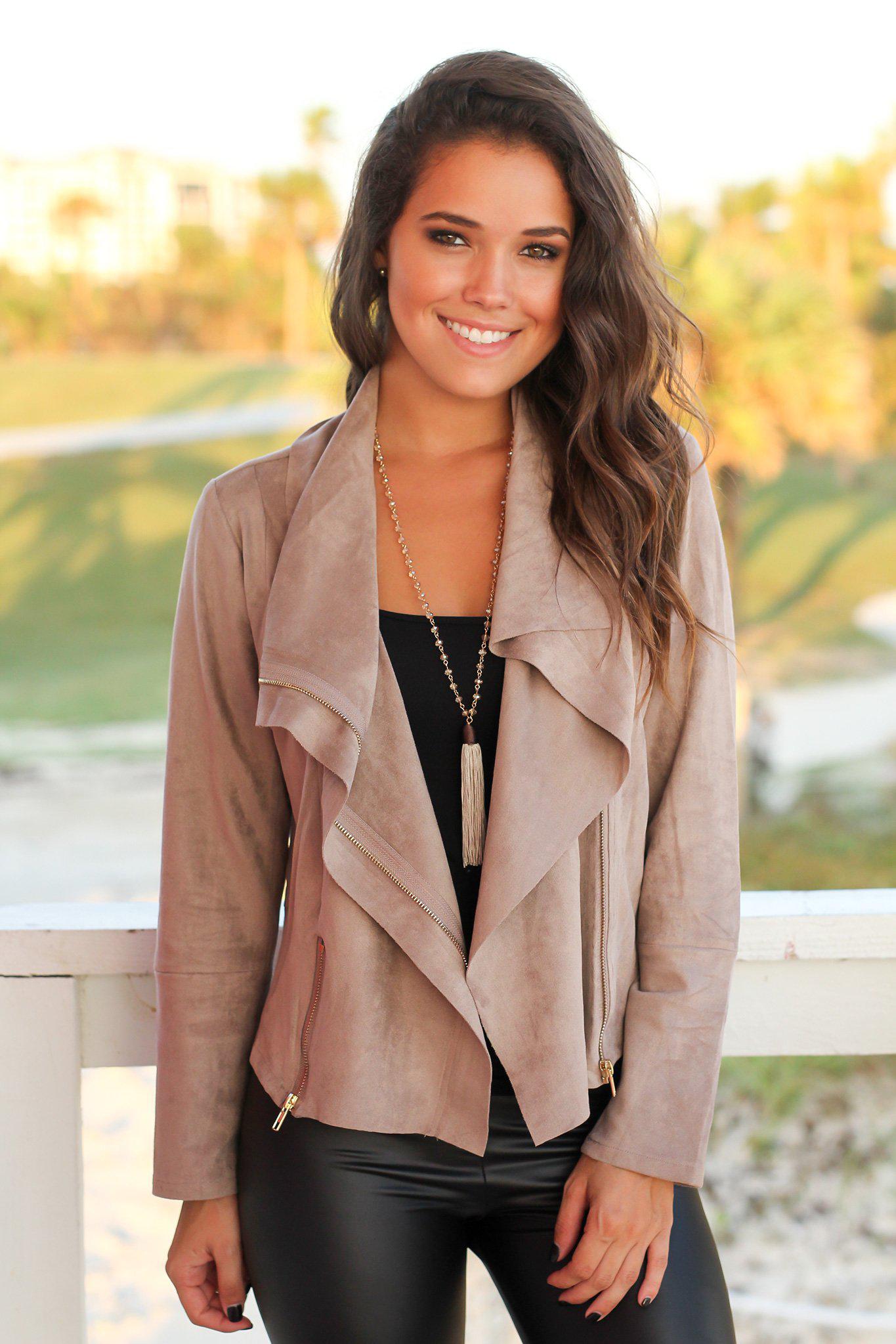 Mocha Suede Jacket with Zipper Detail | Jackets – Saved by the Dress