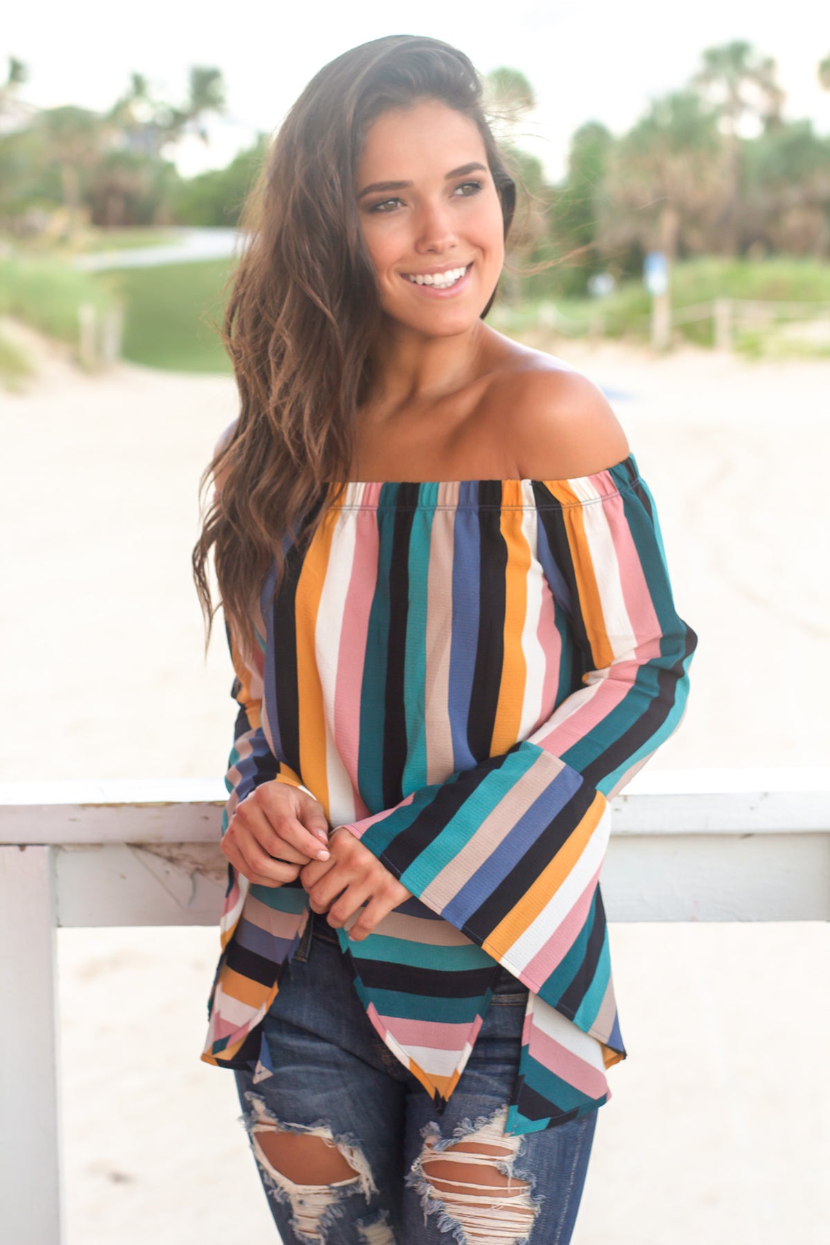Multi Colored Off Shoulder Crop Top | Cute Tops – Saved by the Dress