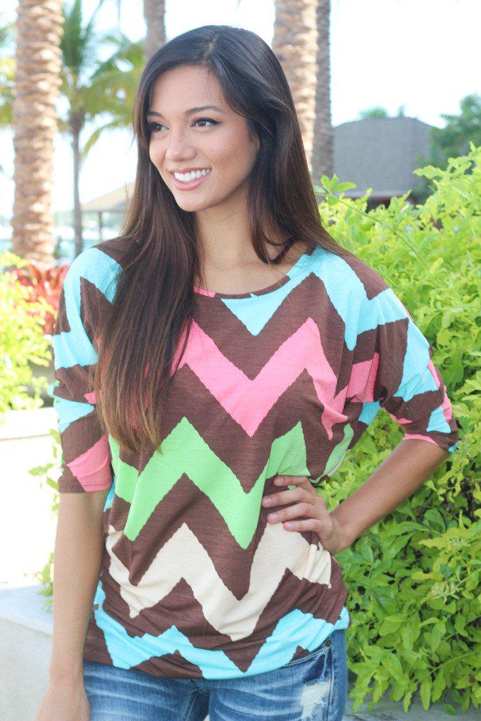 Multi Color Brown Chevron Top | Multi Color Top – Saved by the Dress