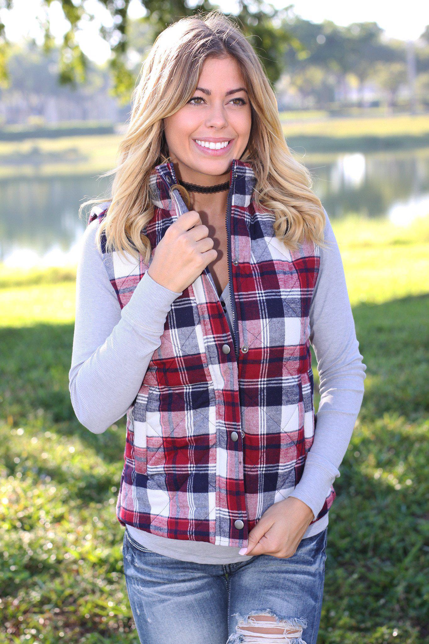 Navy Plaid Vest with Pockets | Plaid Vest | Multicolor Plaid Vest ...