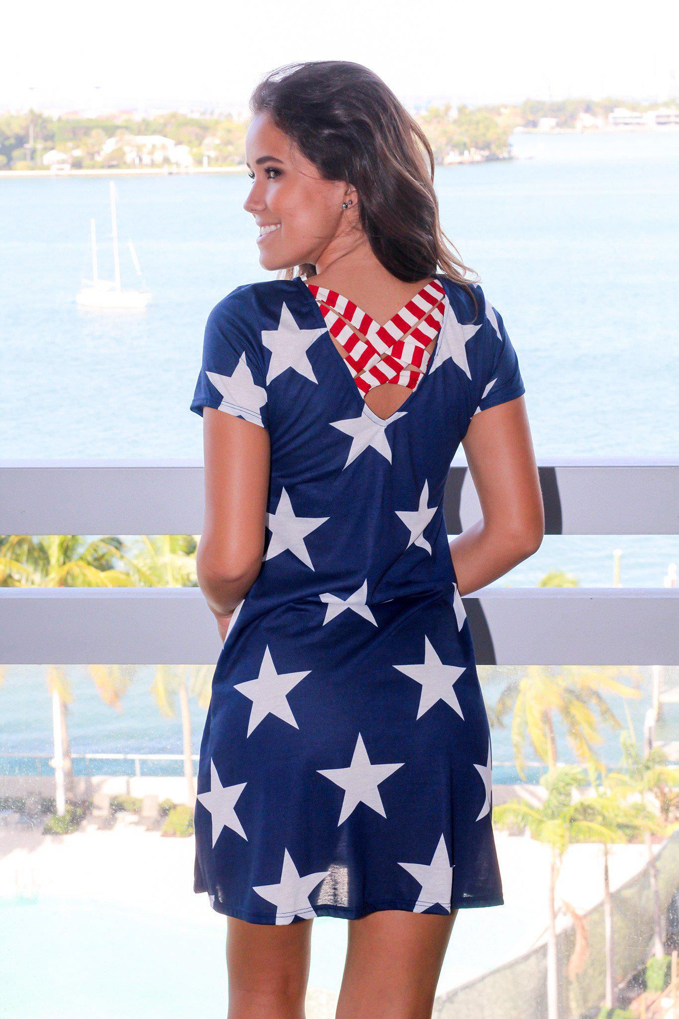 Navy Star Short Dress with Criss Cross Back | Short Dresses – Saved by ...