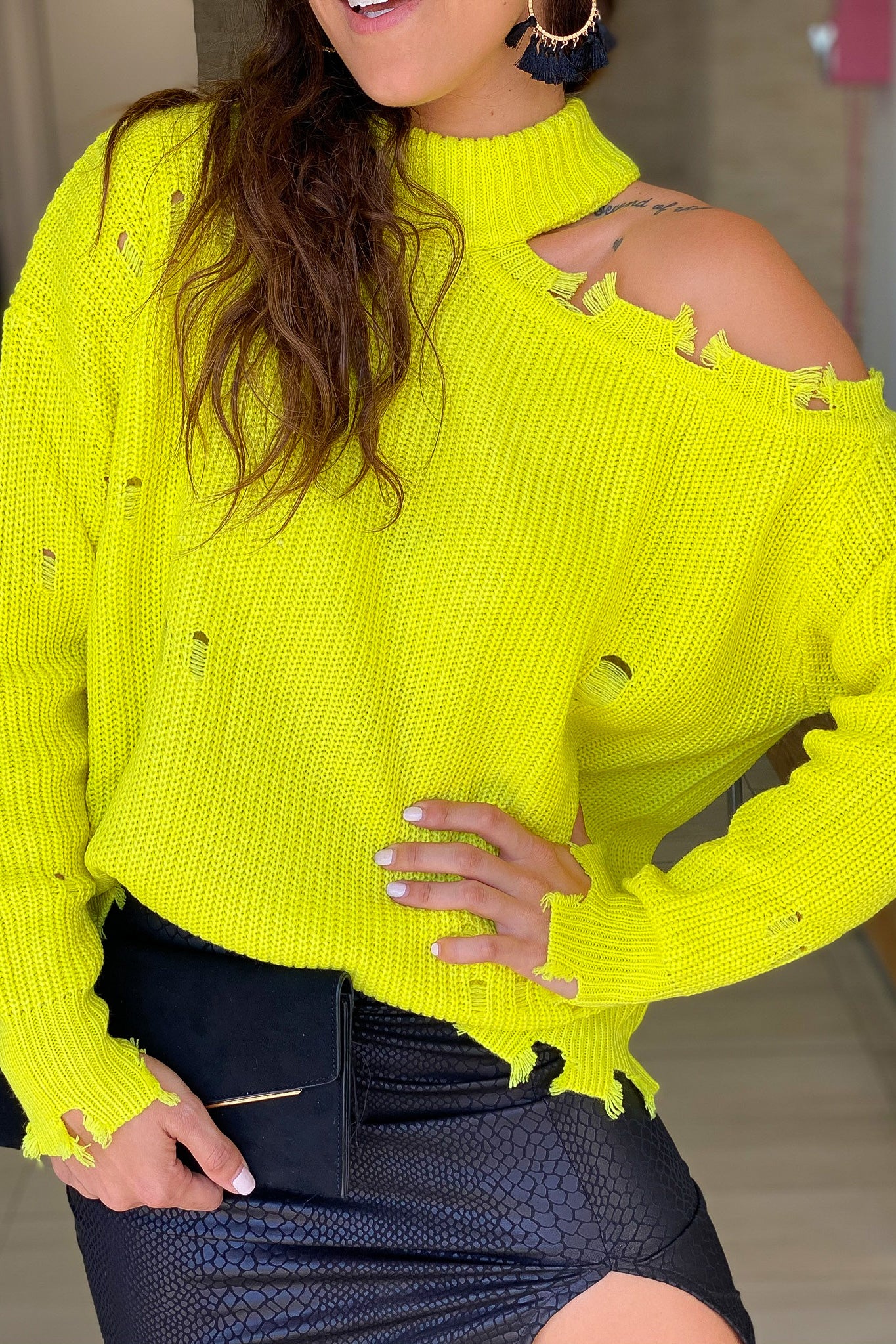 Neon Lime Distressed Sweater | Cute Sweaters – Saved by the Dress