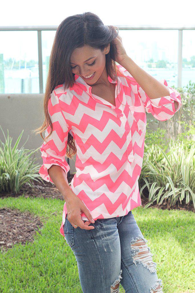 Neon Coral Chevron Top | Cute top | Casual top – Saved by the Dress