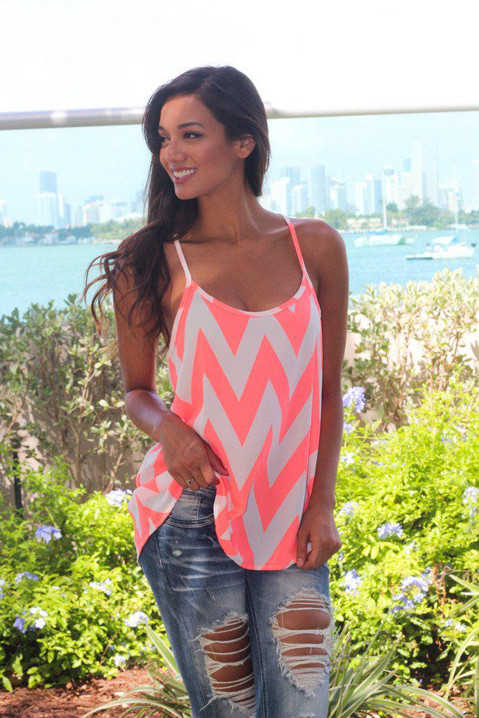 Neon Peach Chevron Racerback Top | Neon Peach Top – Saved by the Dress