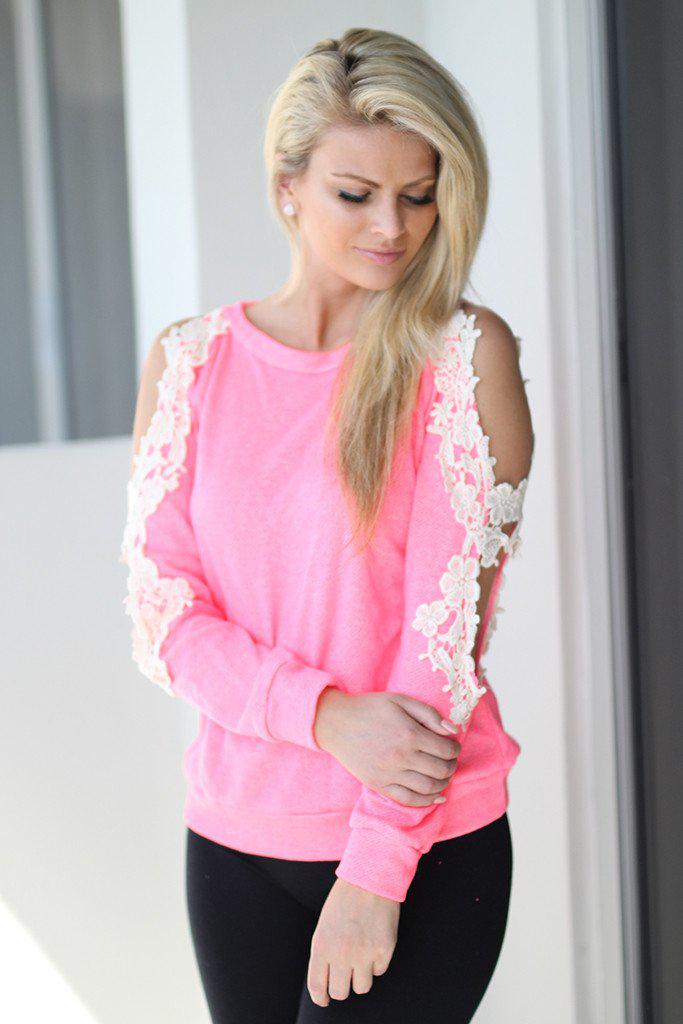Neon Pink Top with Open Crochet Sleeves | Dressy Top – Saved by the Dress